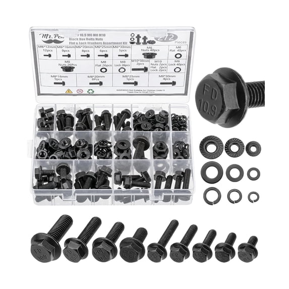 - Nuts and Bolts Assortment Kit, 272 pcs, Black Carbon Steel, Grade 10. ...