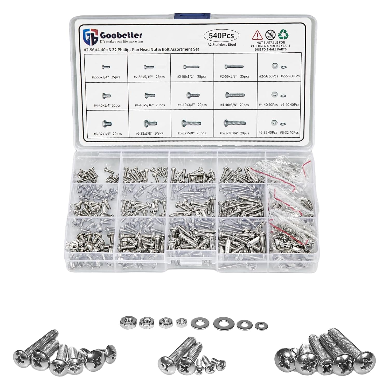 Nuts and Bolts Assortment Kit, Phillips Pan Head 304 Stainless Steel ...