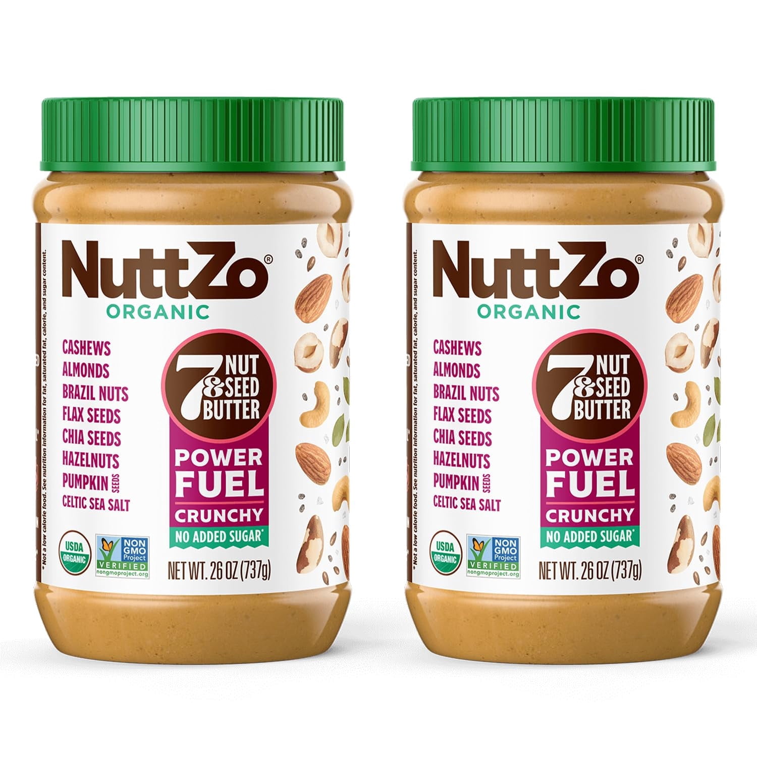 NuttZo Organic Crunchy 7 Nuts and Seeds Butter, Vegan, 26 oz Jar, 2 ...