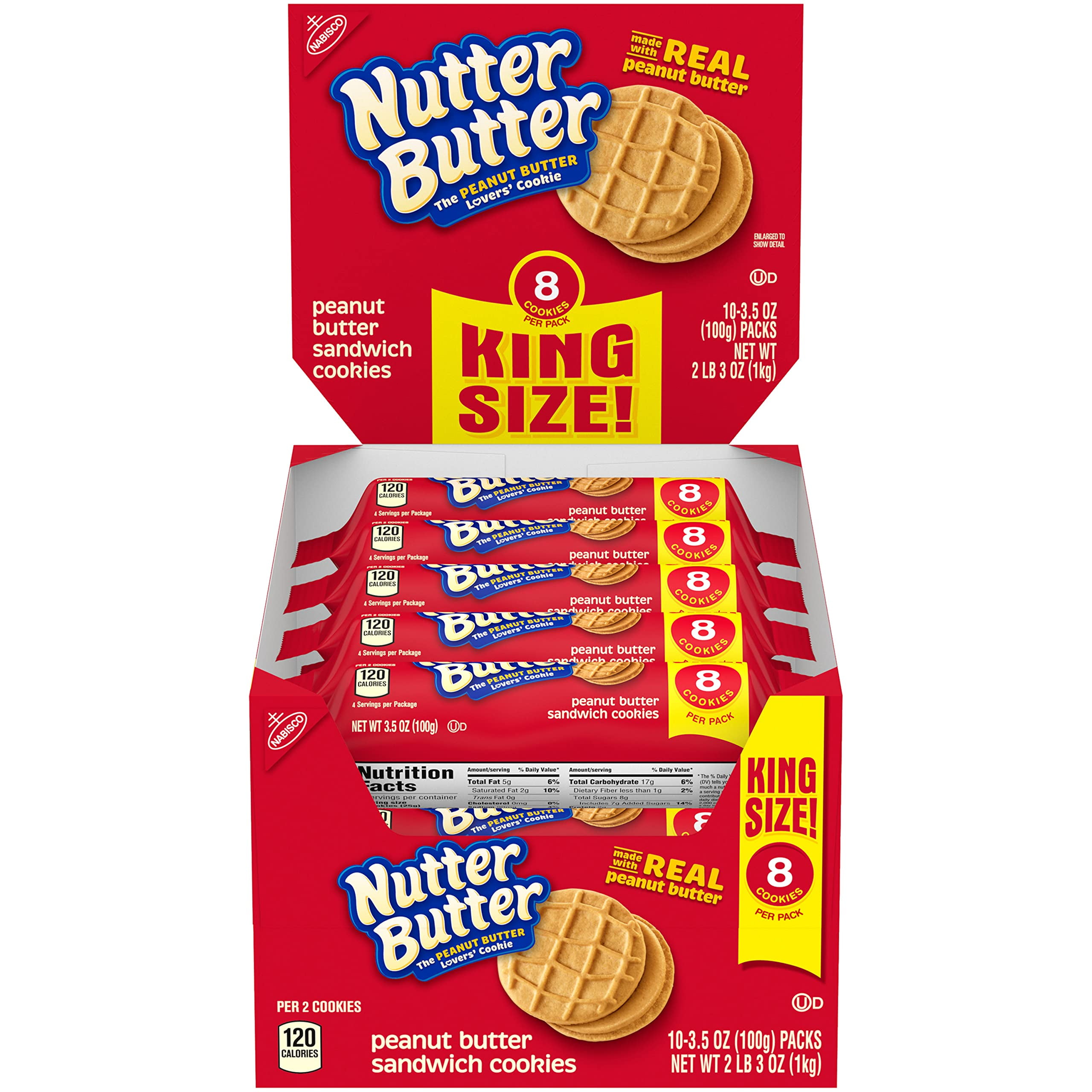 Nutter Butter Peanut Butter RRF12 Sandwich Cookies, King Size, 10-3.5 ...