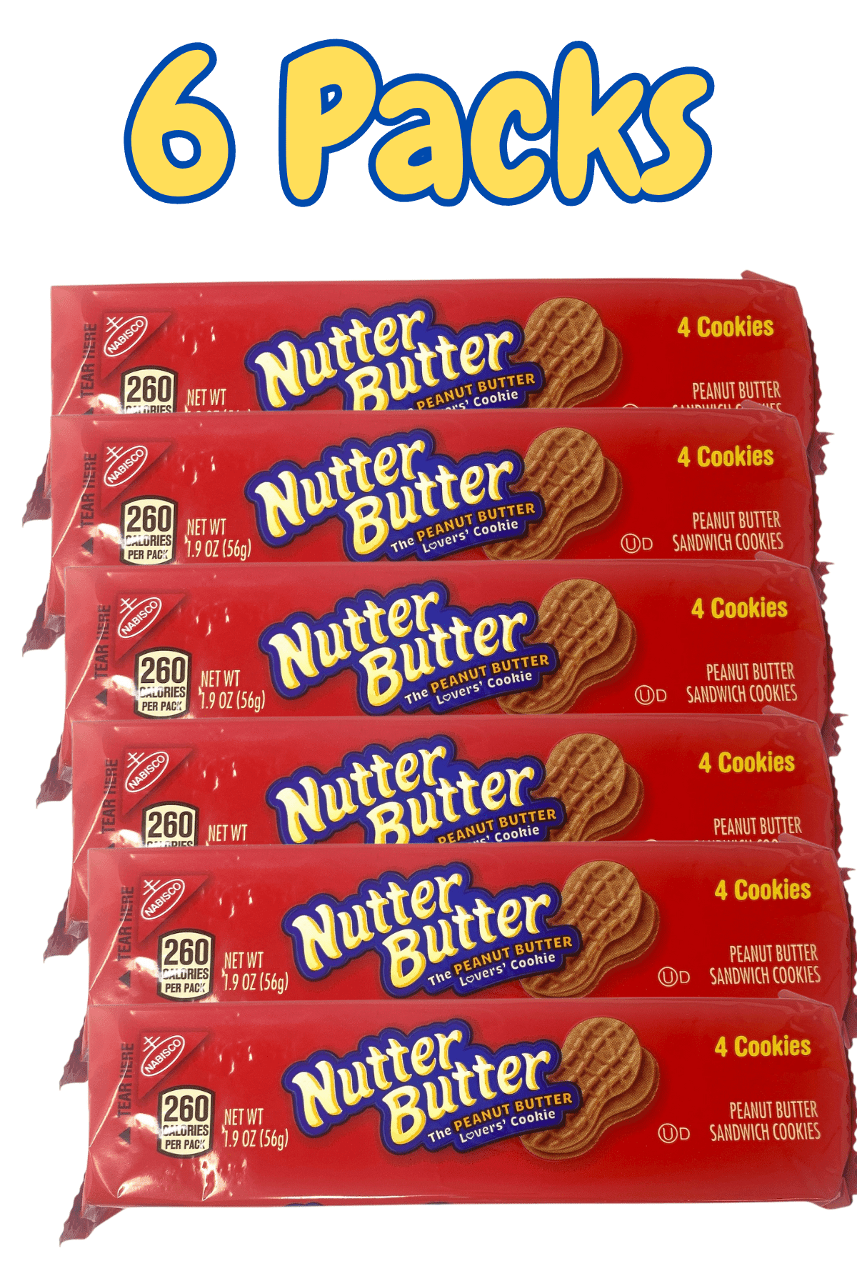 Nutter Butter Peanut Butter Sandwich Cookies, 6 Packs (4 Cookies Each ...