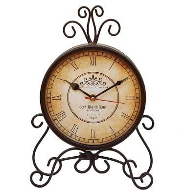 Nutts Analog Metal Circular Table Clock Antique Clock with Stand for ...