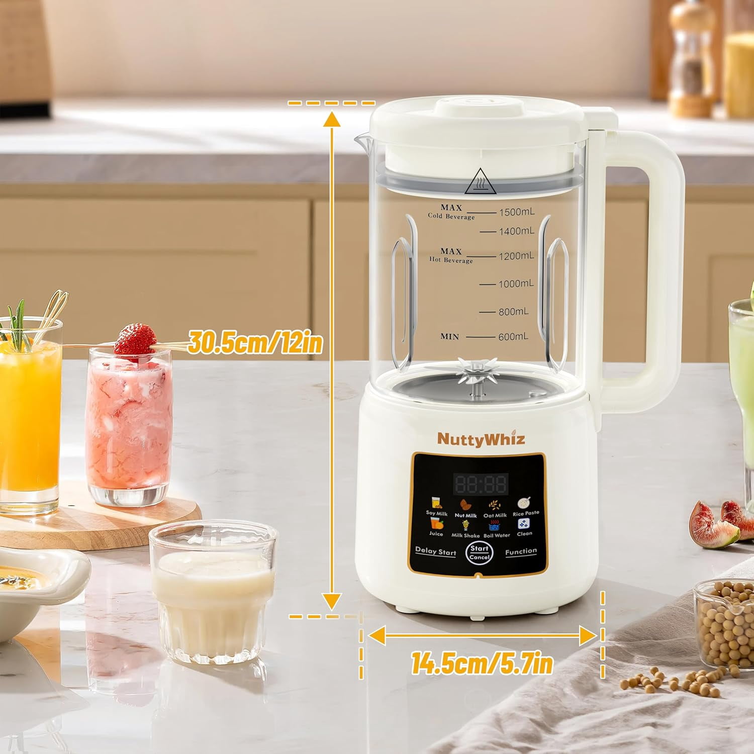 NuttyWhiz 8-in-1 Nut Milk Maker, 50oz Self-Clean Soy Milk Machine with ...