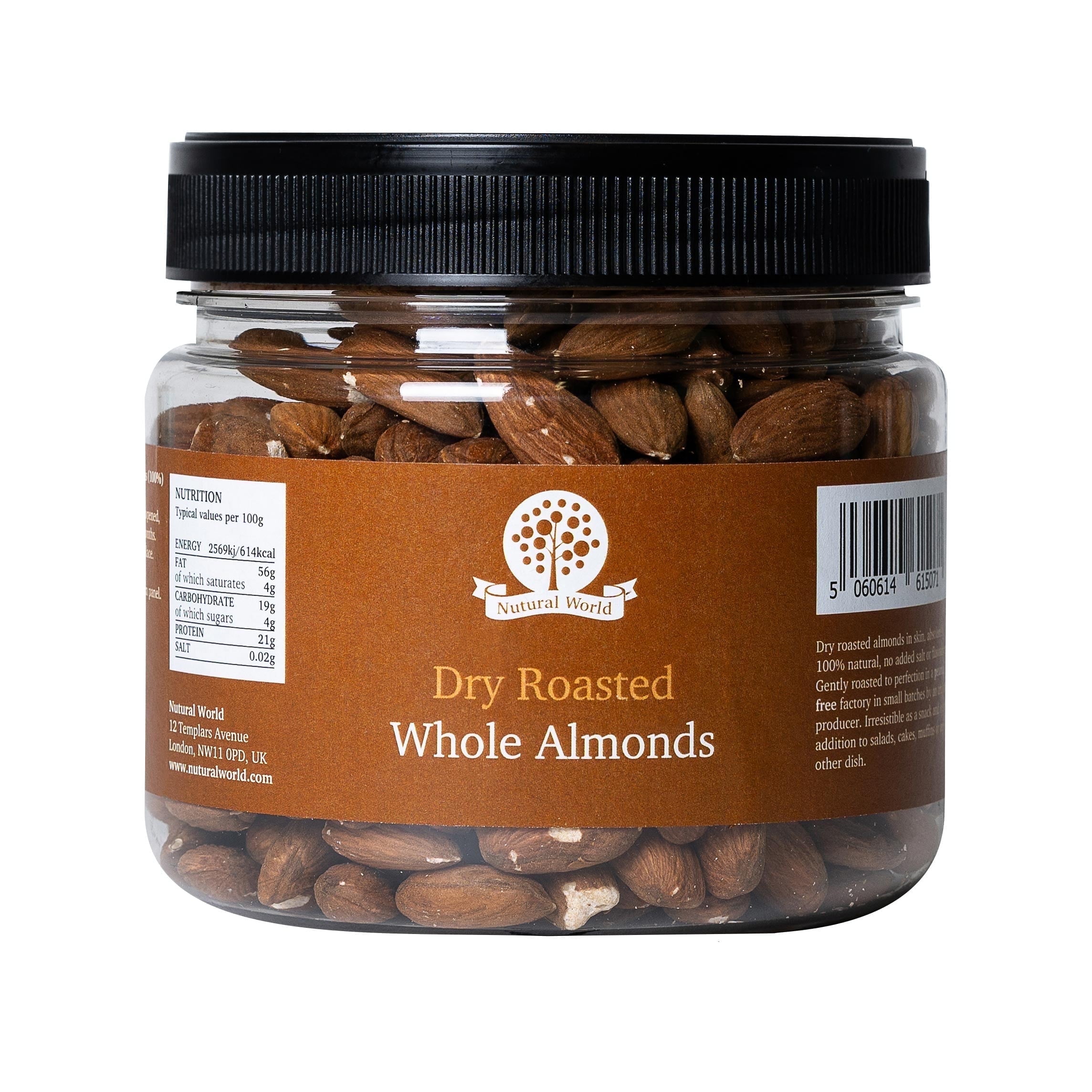 Nutural World - Dry Roasted Whole Almonds - Unsalted 17.63 oz (500g ...