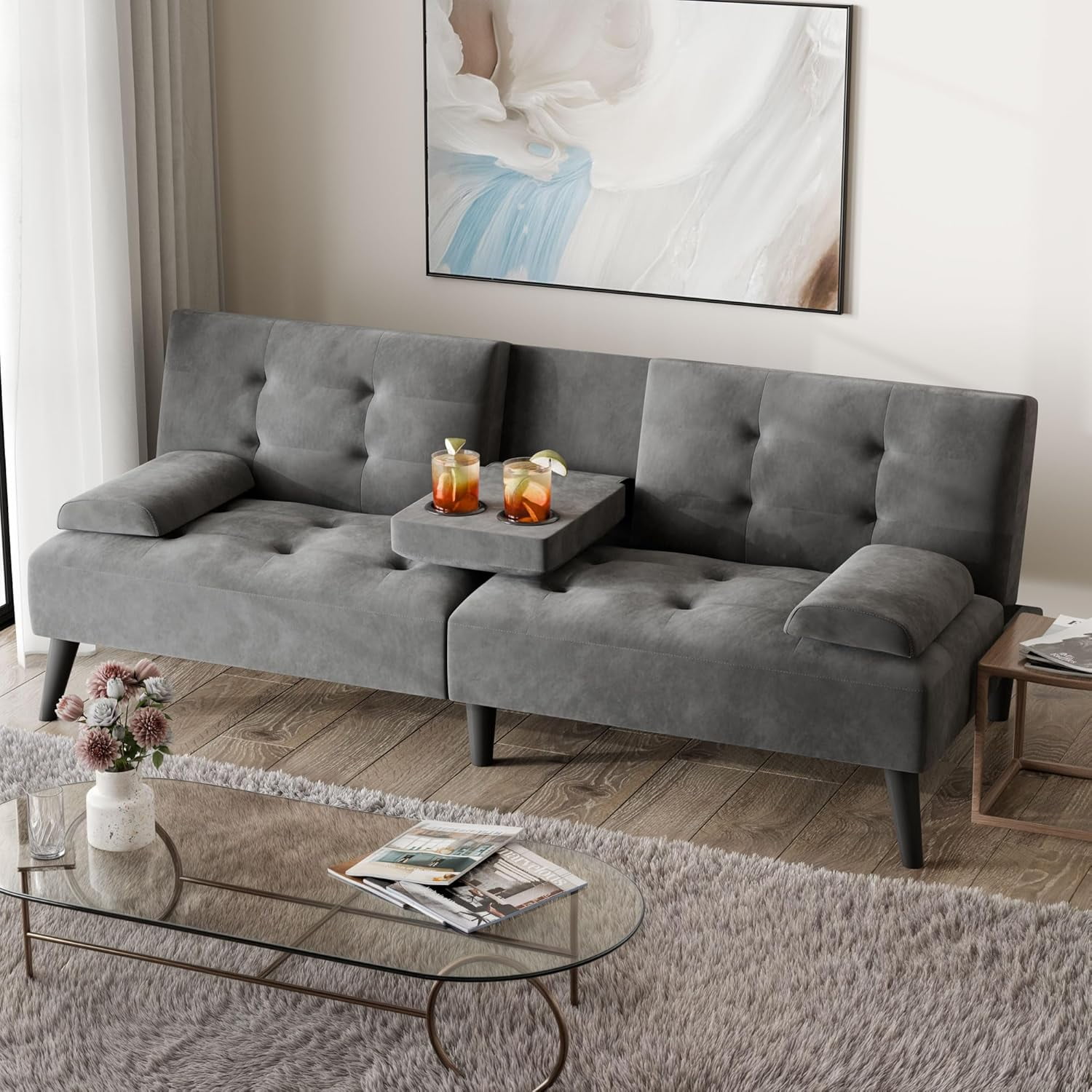 Nuturelly Futon Sofa Bed Convertible Futon Set, Small Velvet Sleeper ...