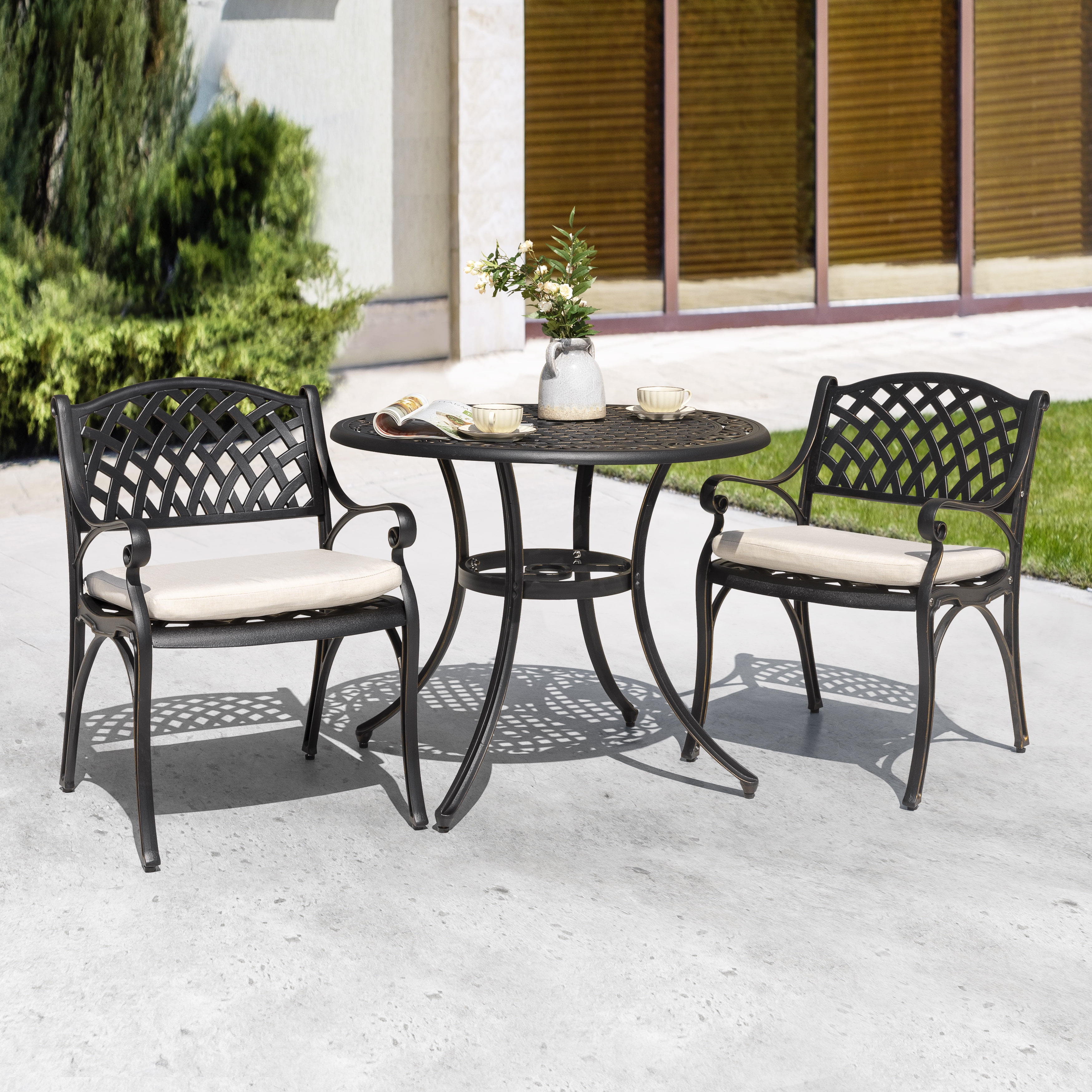 Nuu Garden 3-Piece Cast Aluminum Garden Patio Bistro Set,Patio Bistro Furniture Set with ...