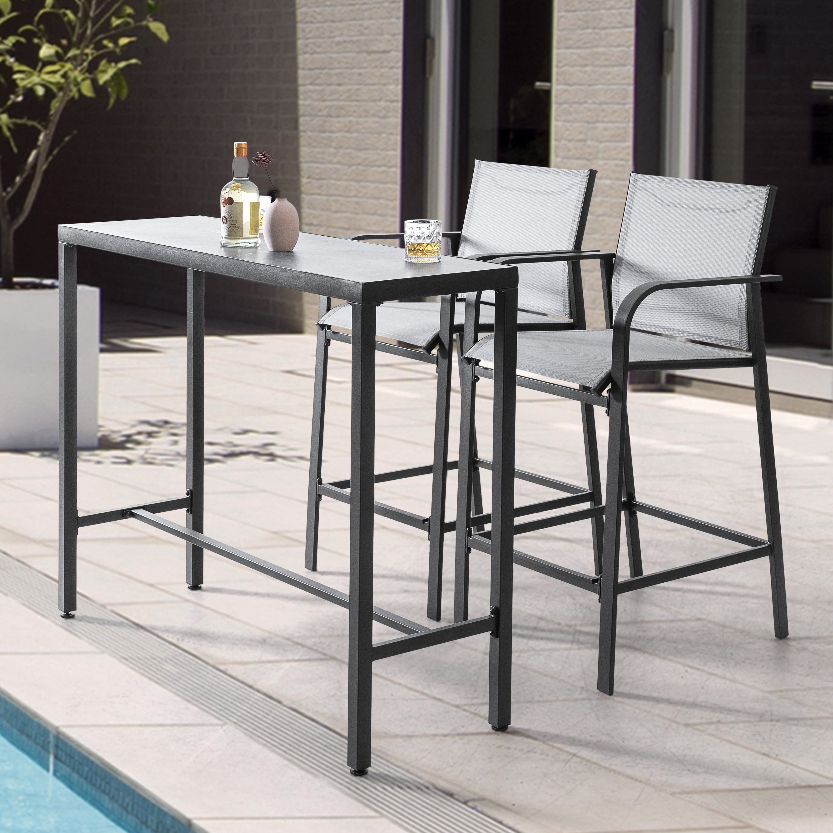 Nuu Garden 3 Piece Patio Bar Set, All Weather Textilene Outdoor Bar ...