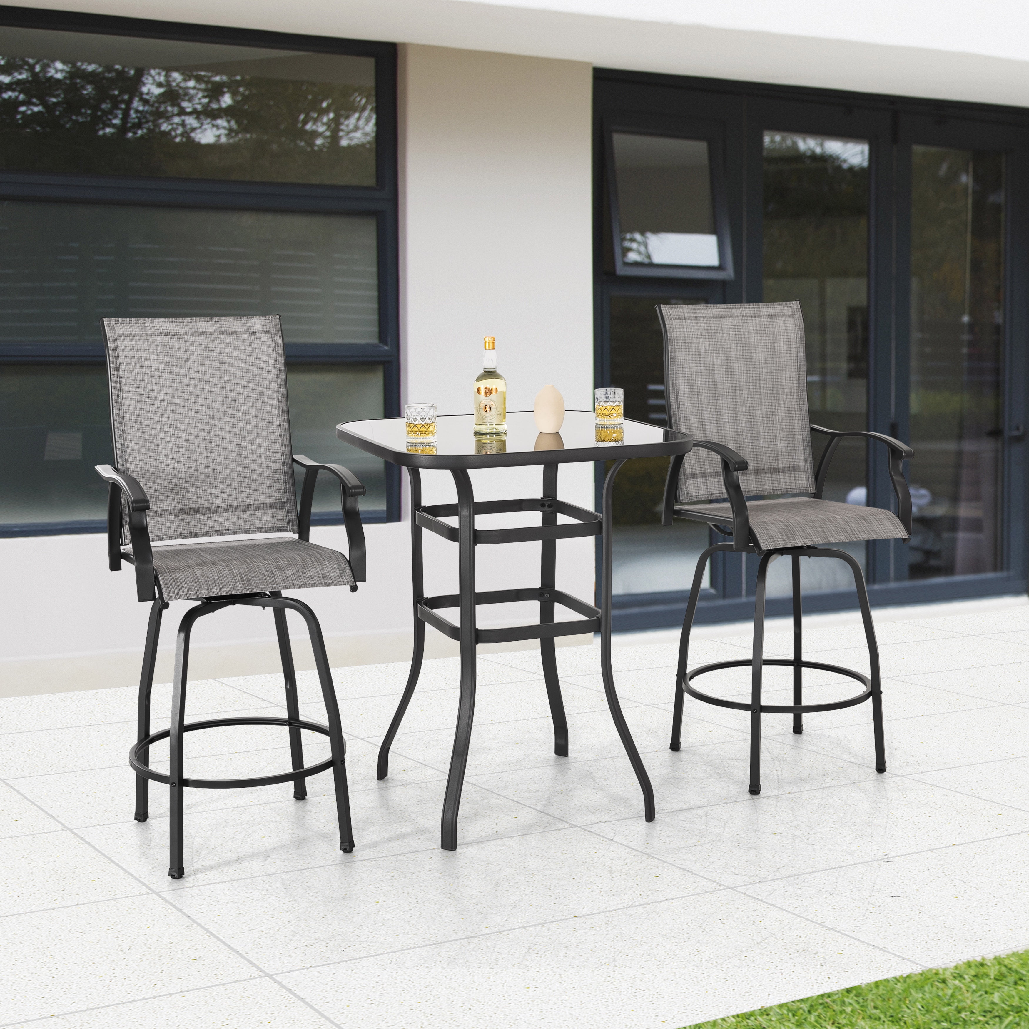 Nuu Garden 3 Piece Patio Bar Set, Textilene Bar Stools Set, All Weather ...