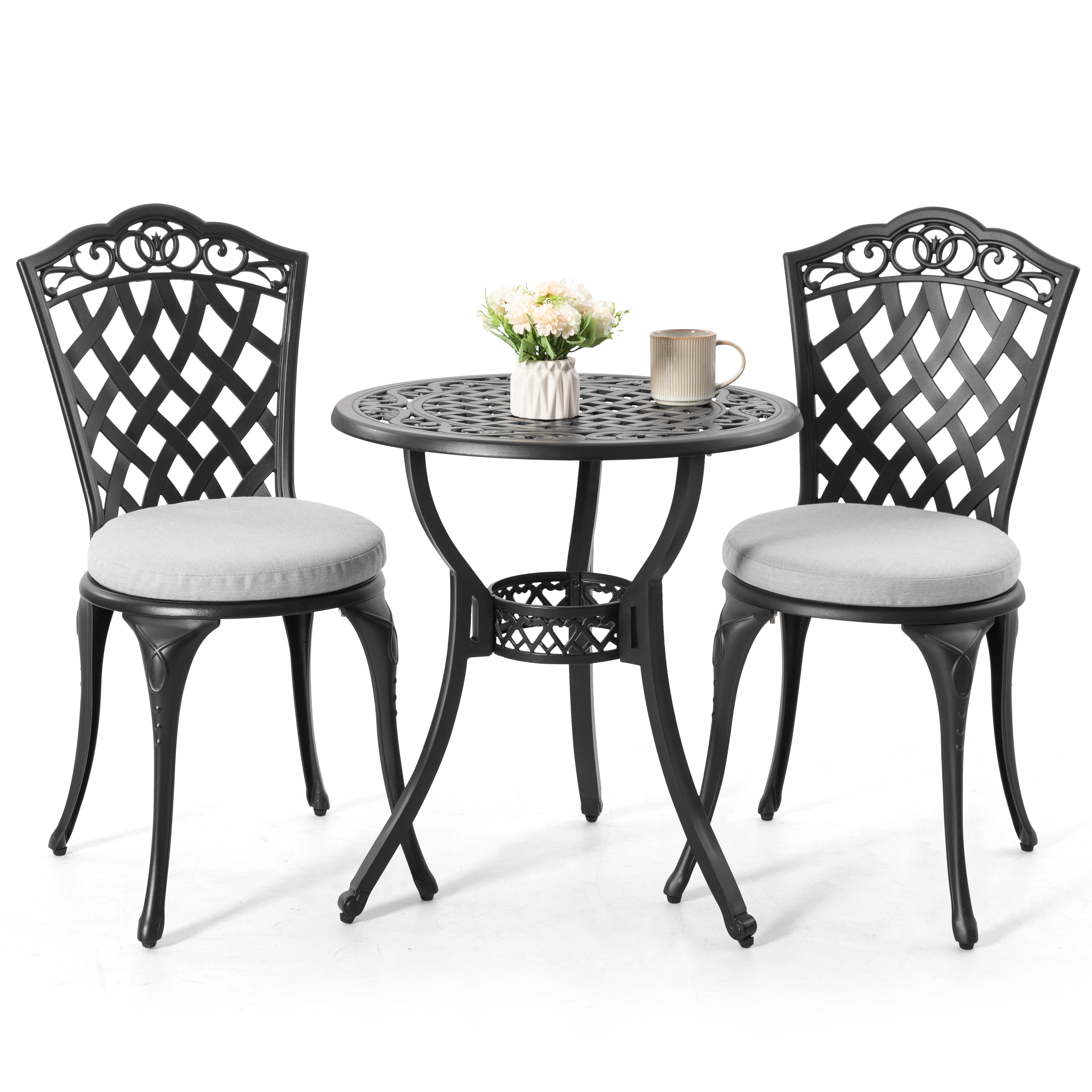 Nuu Garden 3-Piece Patio Bistro Set Outdoor Cast Aluminum Bistro Table and Chairs Set of 2 ...