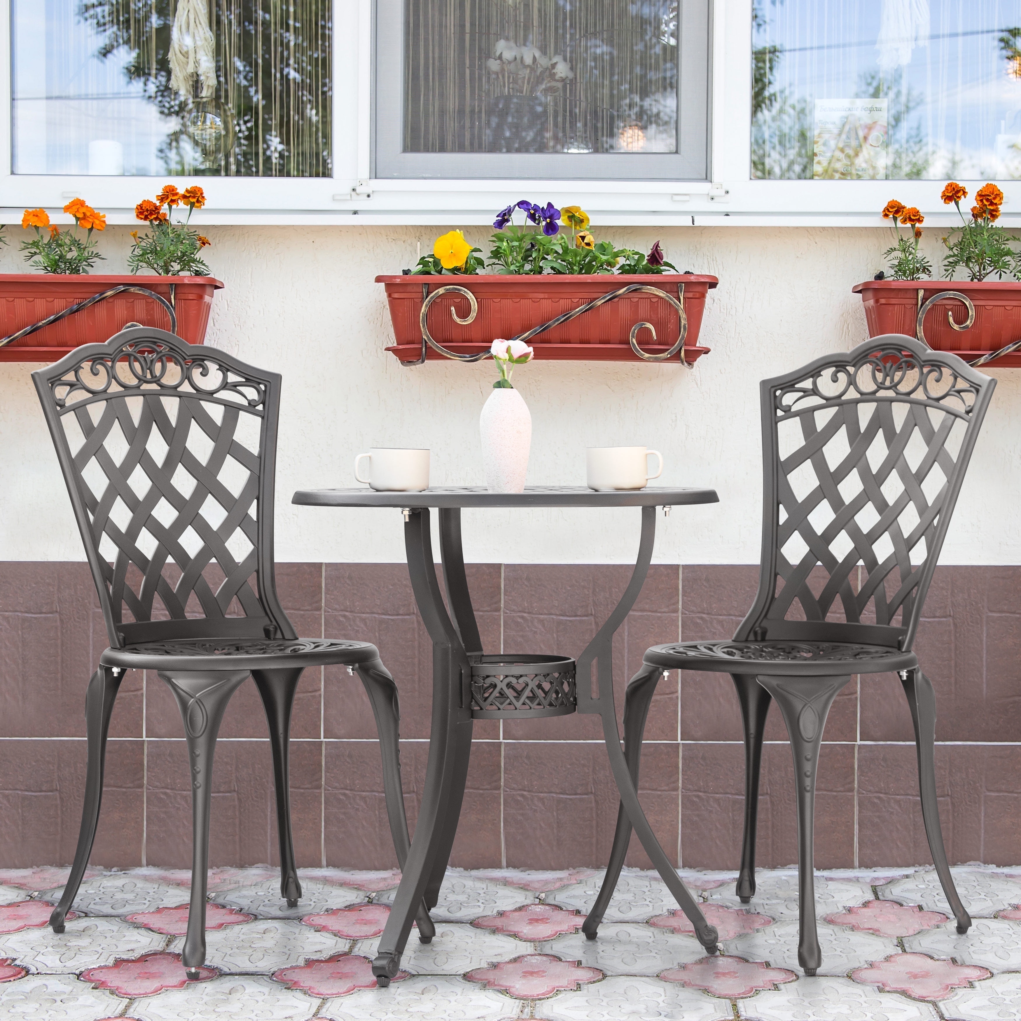 Nuu Garden 3-Piece Patio Bistro Set, Outdoor Cast Aluminum Bistro Table and Chairs Set of 2 ...