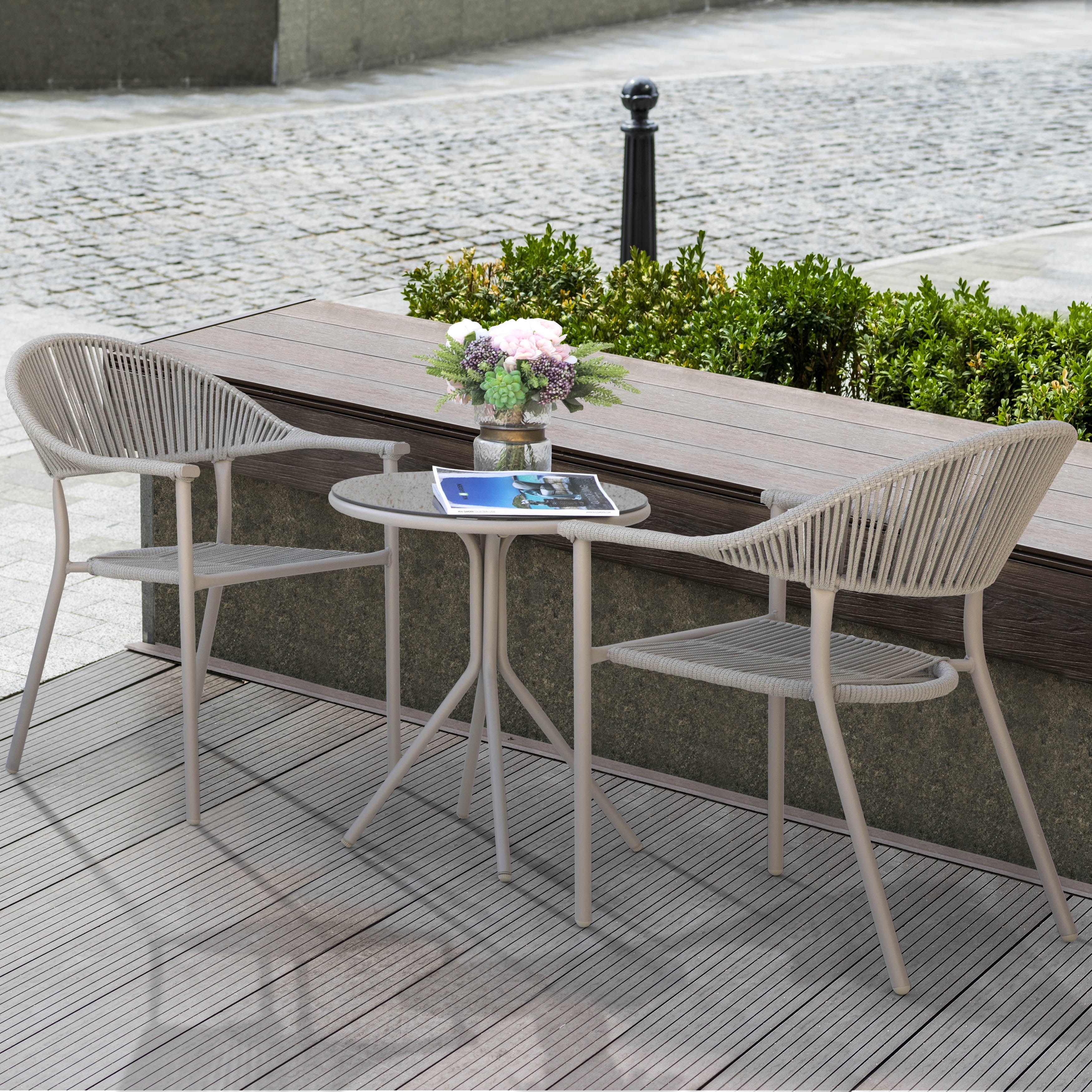 Nuu Garden 3-Piece Wicker Bistro Set, 2 Wicker Bistro Single Chairs and ...