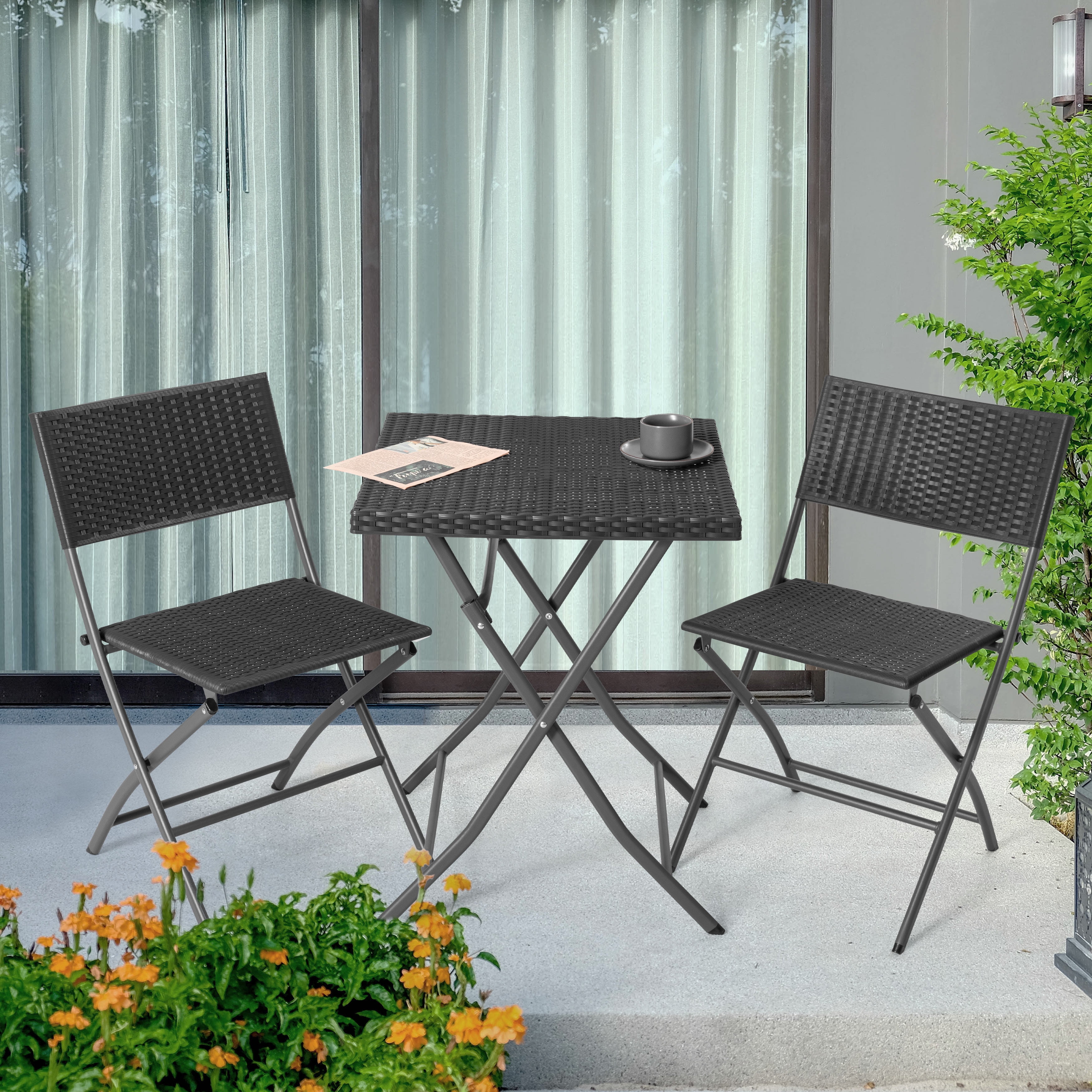 Nuu Garden, Folding Patio Bistro Dining Furniture Set, 3 Pieces, Black ...