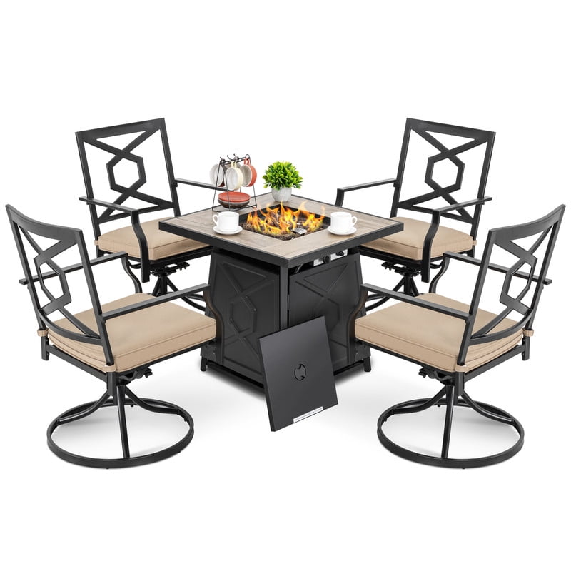 Nuu Garden 5-Pc Outdoor Fire Pit & Swivel Chairs Set, 28" - Walmart.com