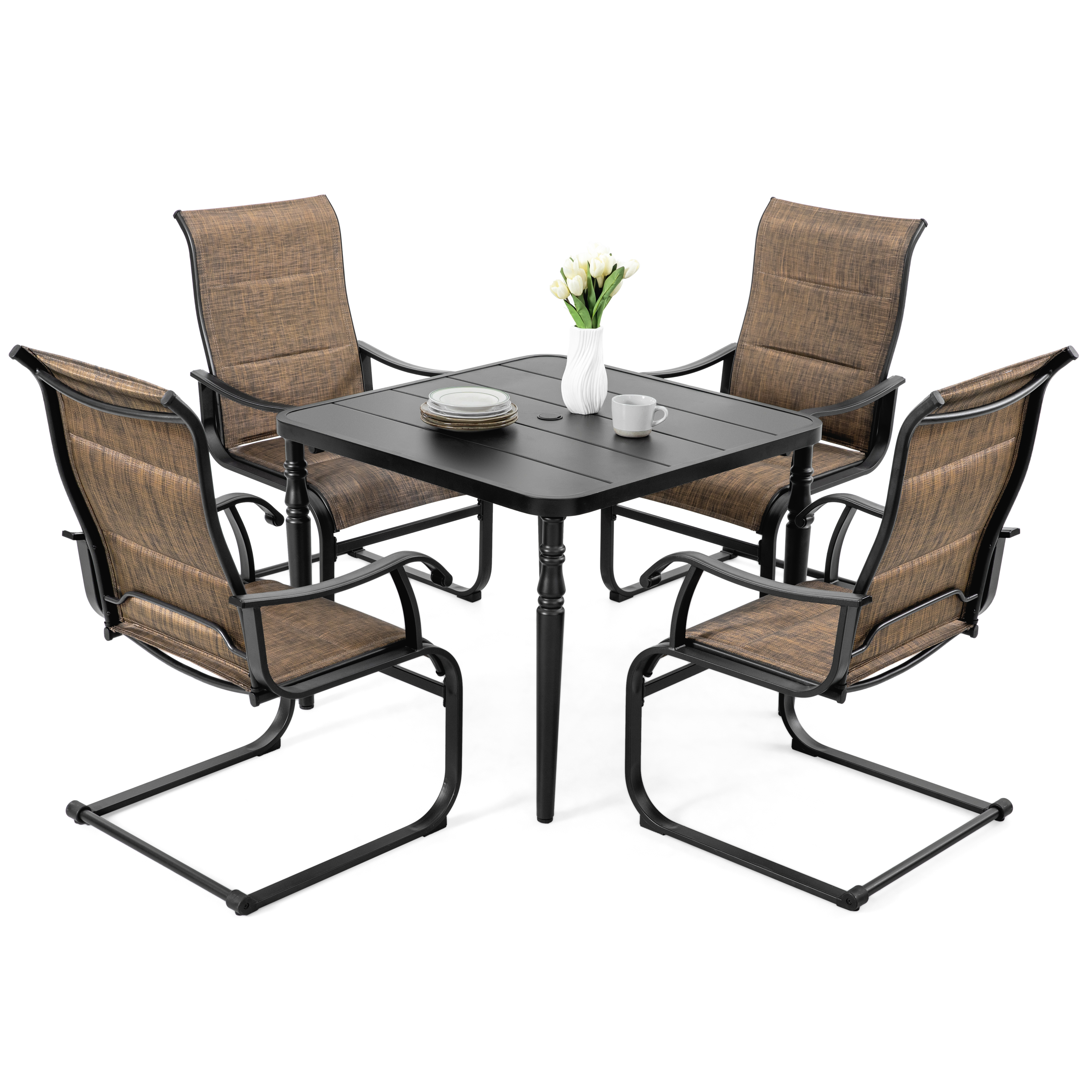 Nuu Garden 5-Piece Outdoor Dining Table Set, 37" Square Metal Table ...