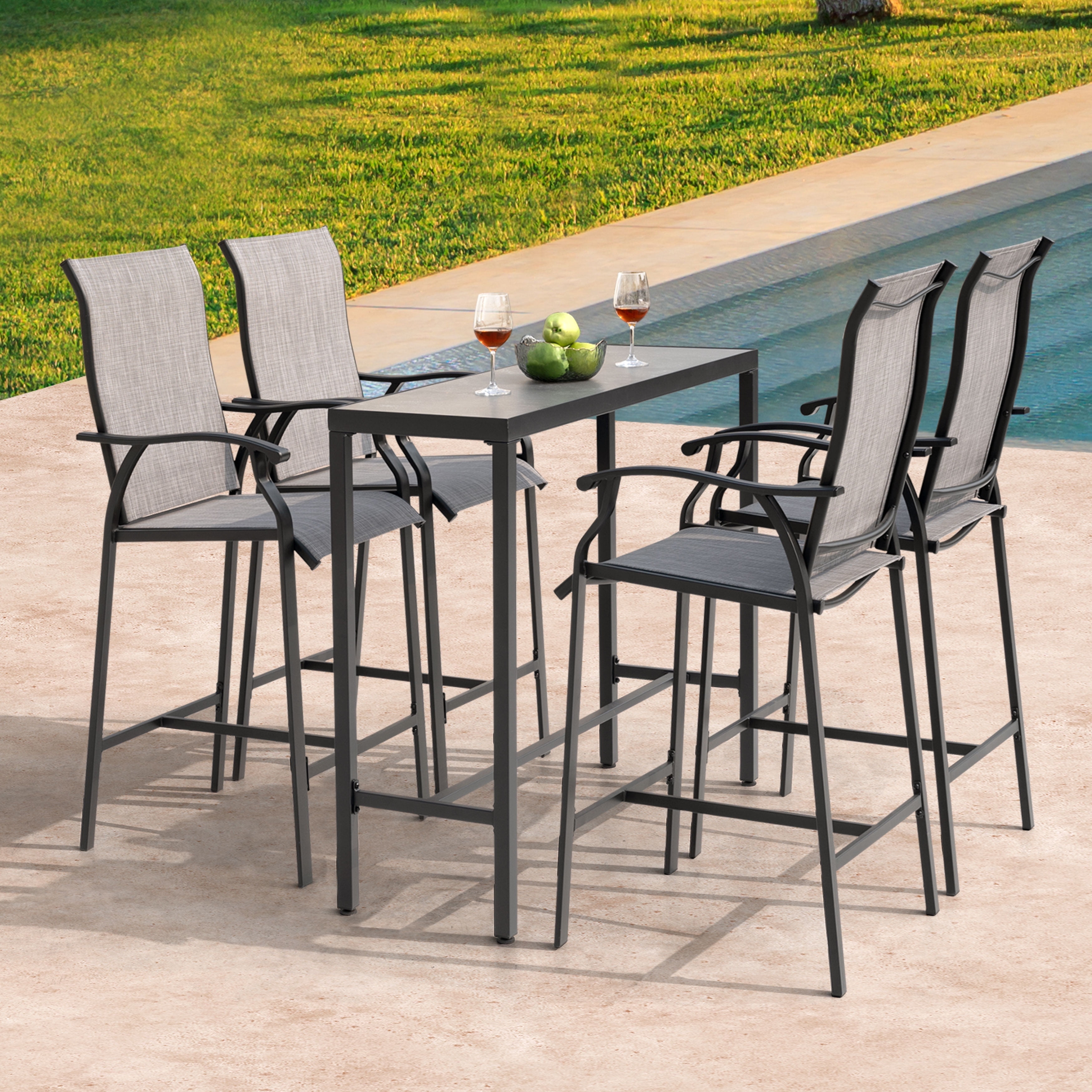 Nuu Garden 5-Piece Patio Bar Set, All-Weather Textilene Fabric, Outdoor ...