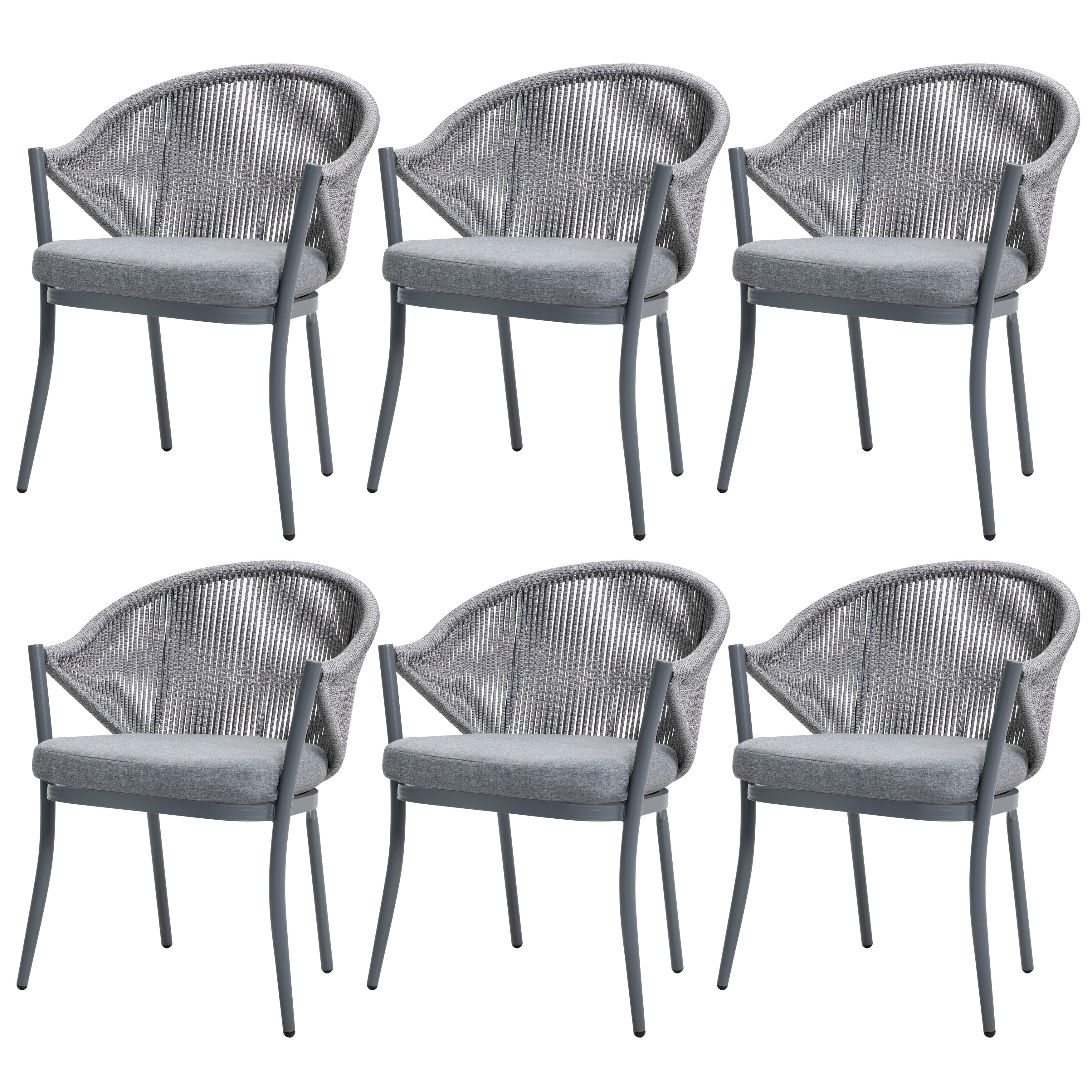 Nuu Garden 6pcs Rope Aluminum Dining Chairs with Cushions - Taupe Grey ...