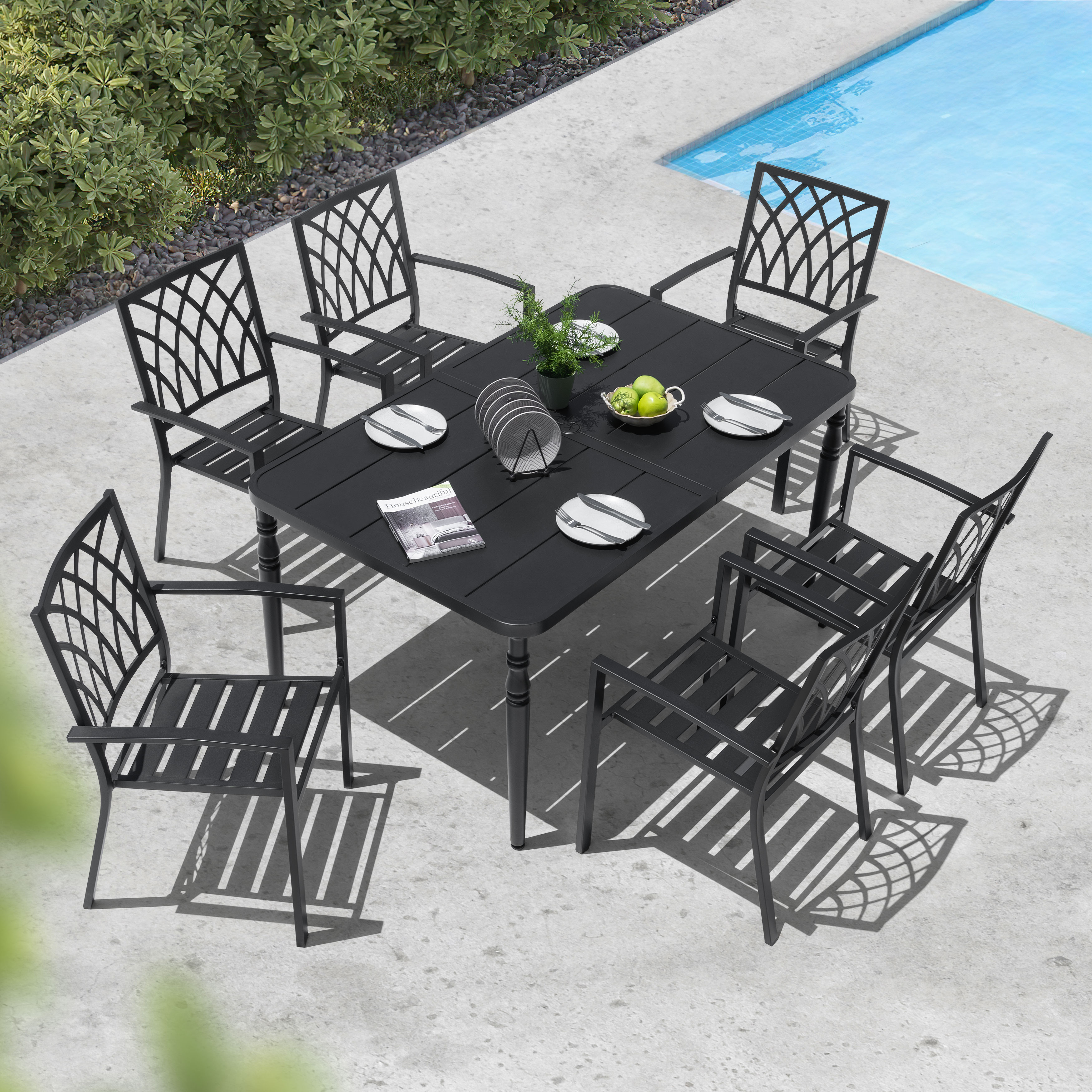 Nuu Garden 7-Piece Outdoor Metal Dining Set, Well-Ventilated Patio ...