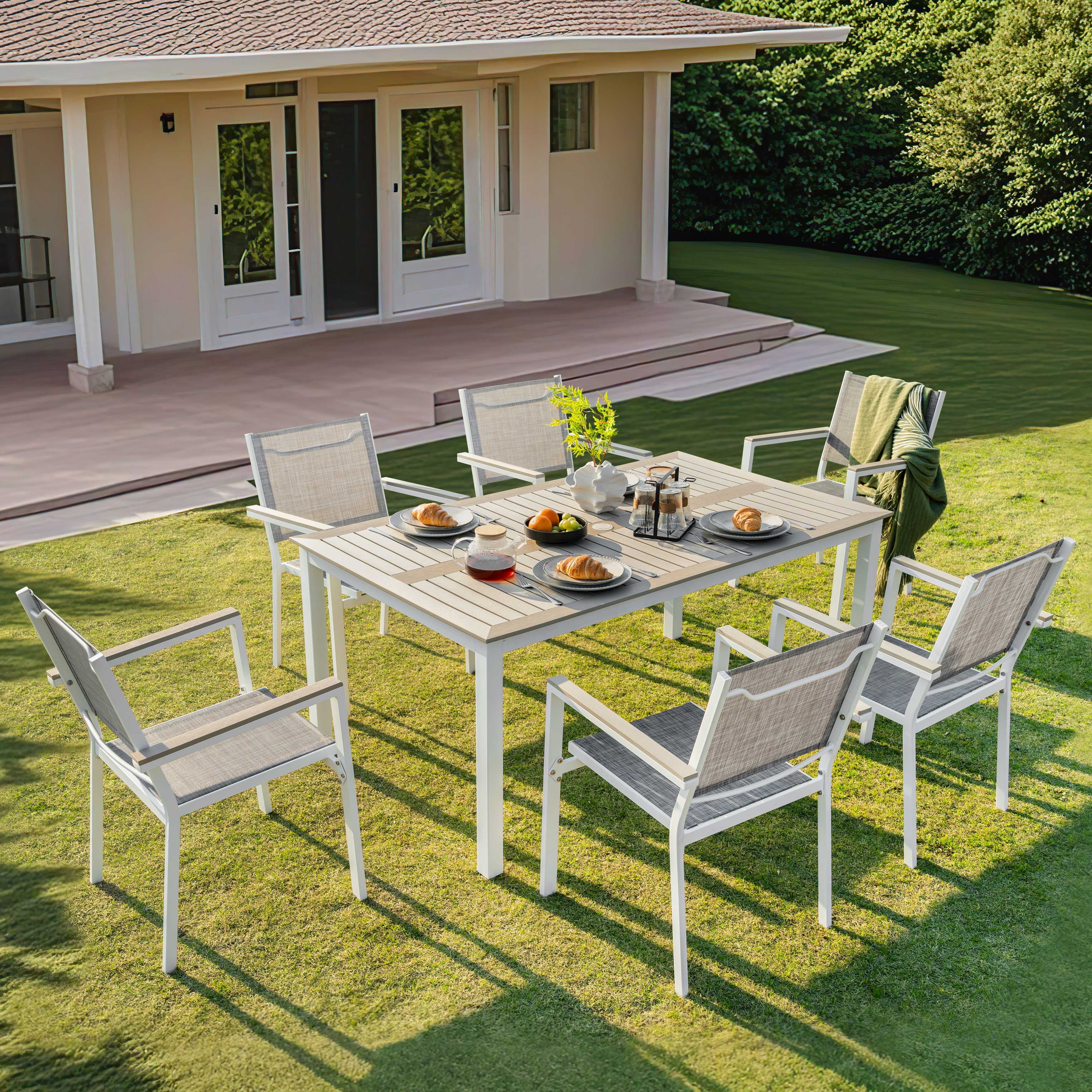 Nuu Garden 7-Piece Patio Furniture Set, Outdoor Dining Faux Wood Table ...