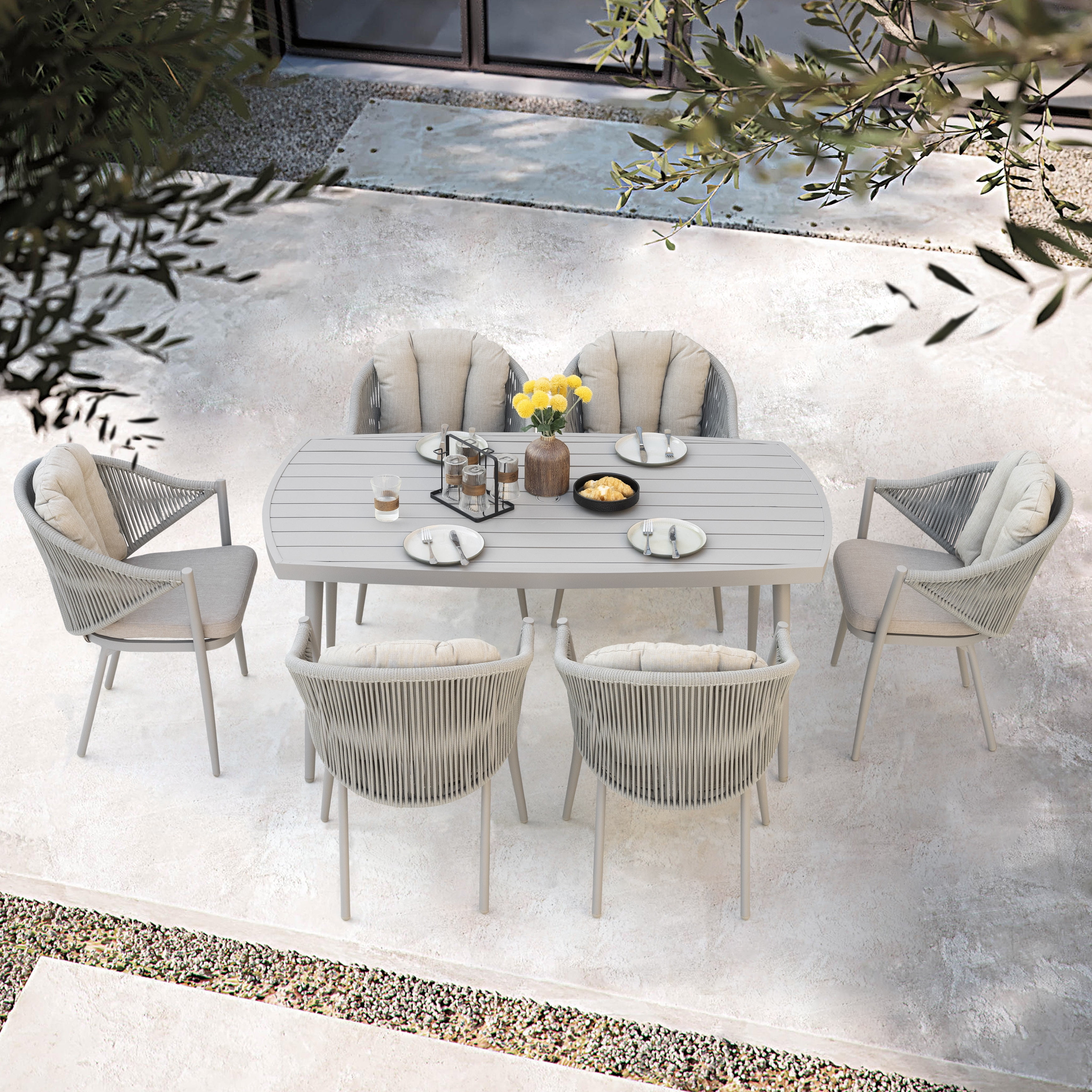 Nuu Garden 7 Pieces Outdoor Patio Dining Sets, Cast Aluminum Rectangle ...