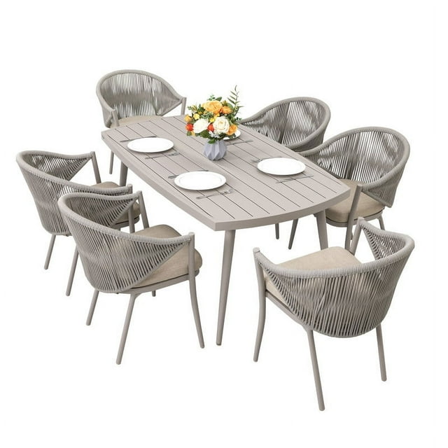 Nuu Garden 7 Pieces Outdoor Patio Dining Sets, Cast Aluminum Rectangle ...