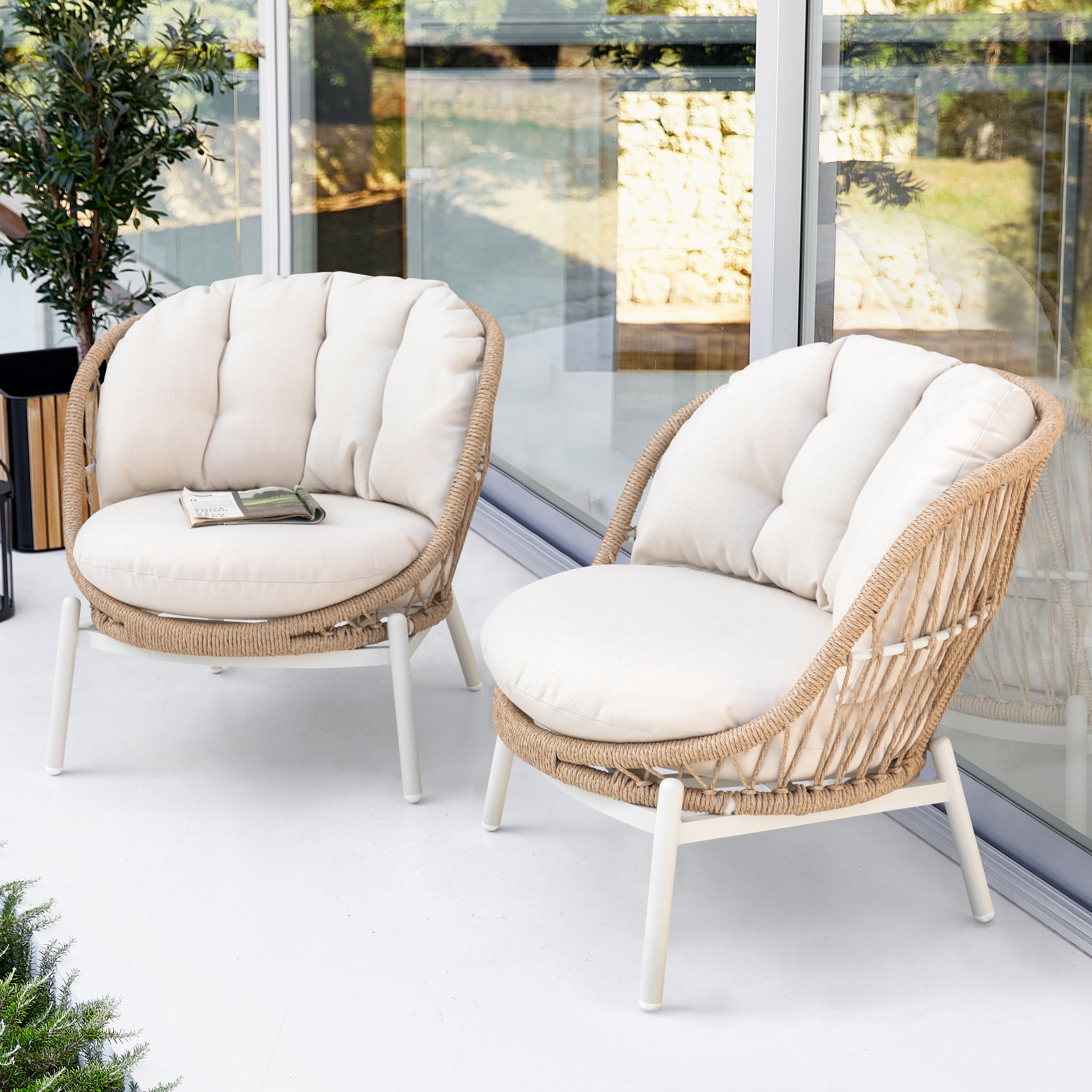 Nuu Garden Aluminum Outdoor Rattan Single Sofa Set of 2, Water ...