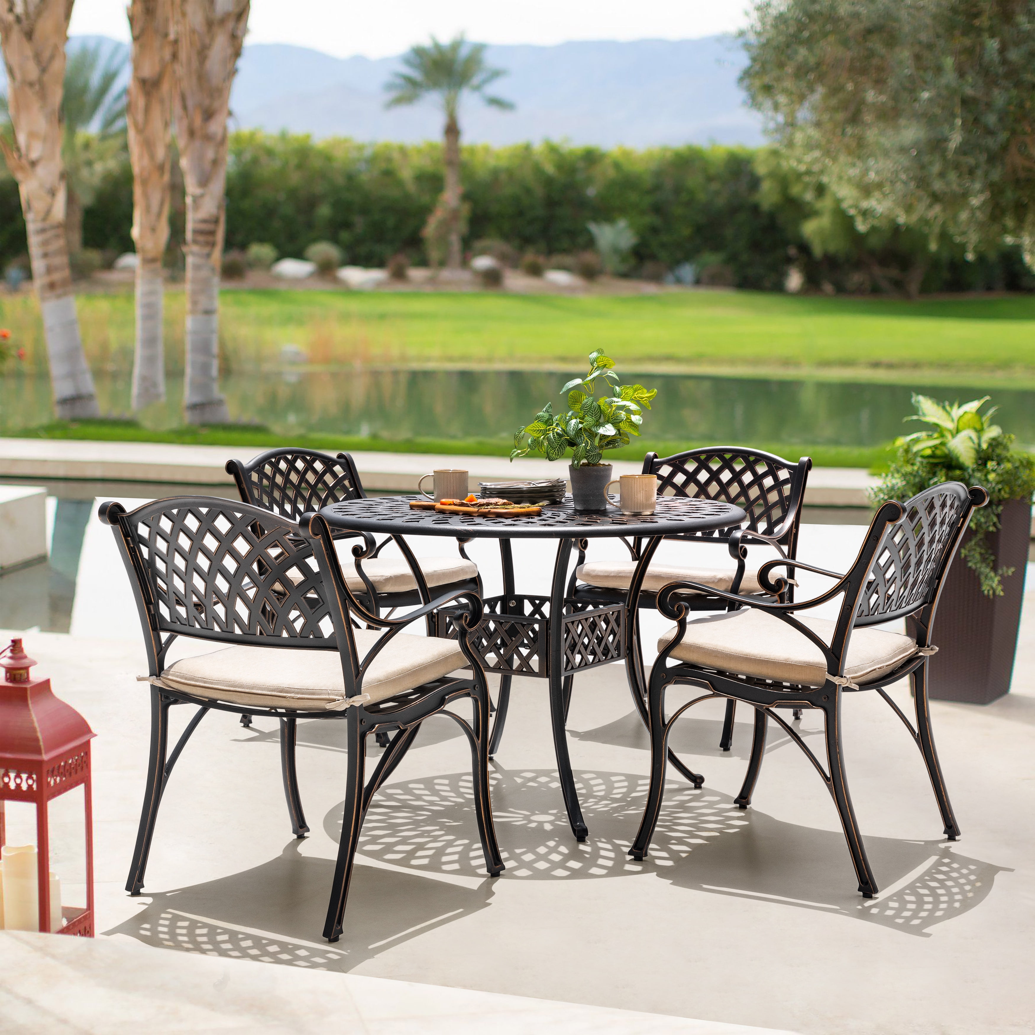 Nuu Garden Cast Aluminum Outdoor 5-Piece Patio Dining Set, Patio Bistro ...
