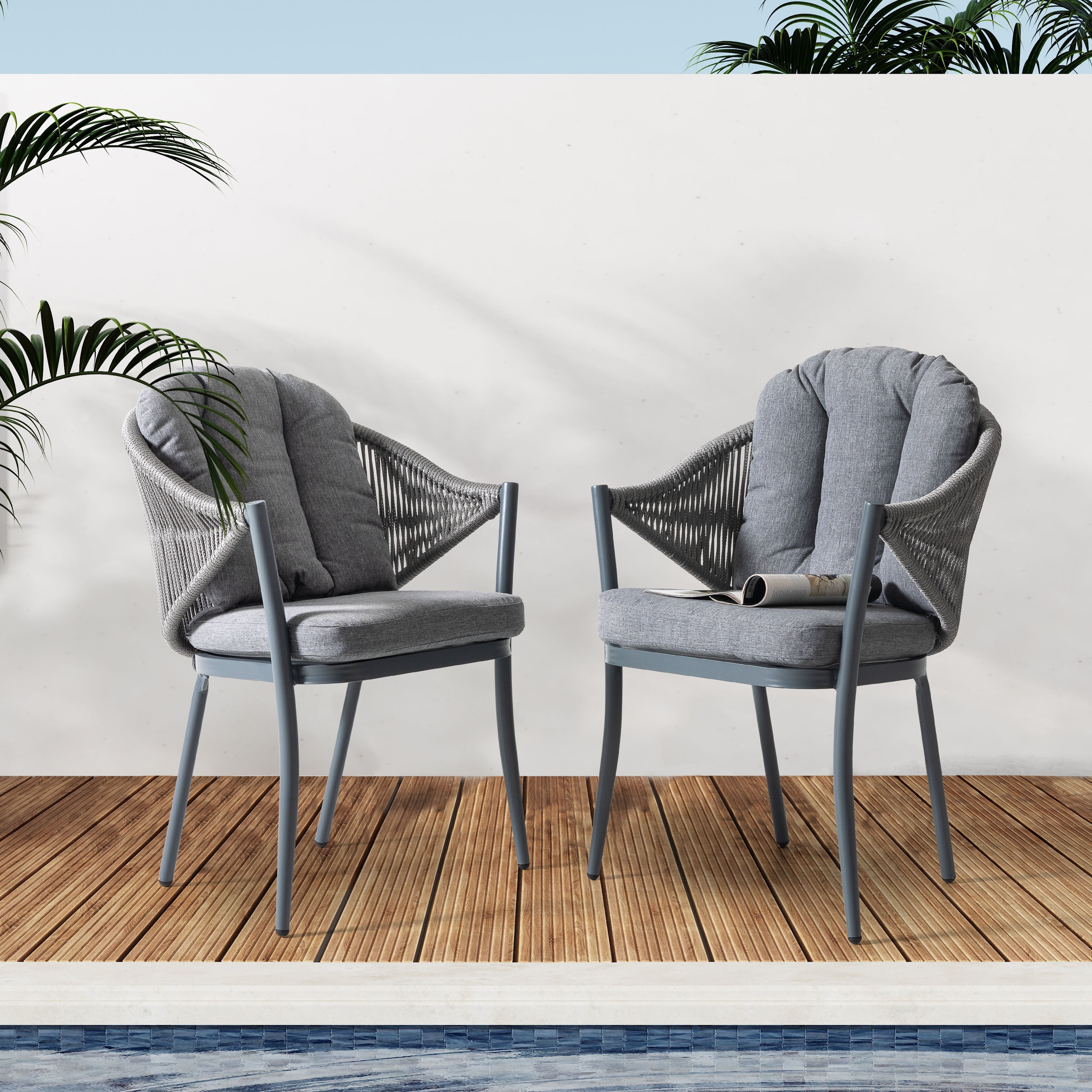 Nuu Garden Outdoor 2-Piece Woven Rope Conversation Chair Set with ...