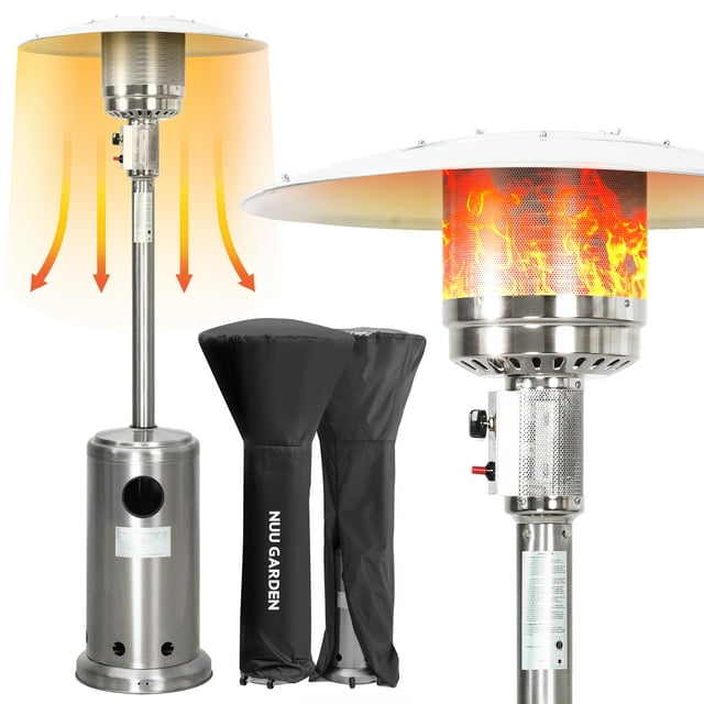 Nuu Garden 46,000 BTU Propane Gas Heater with Wheels, Stainless Steel ...