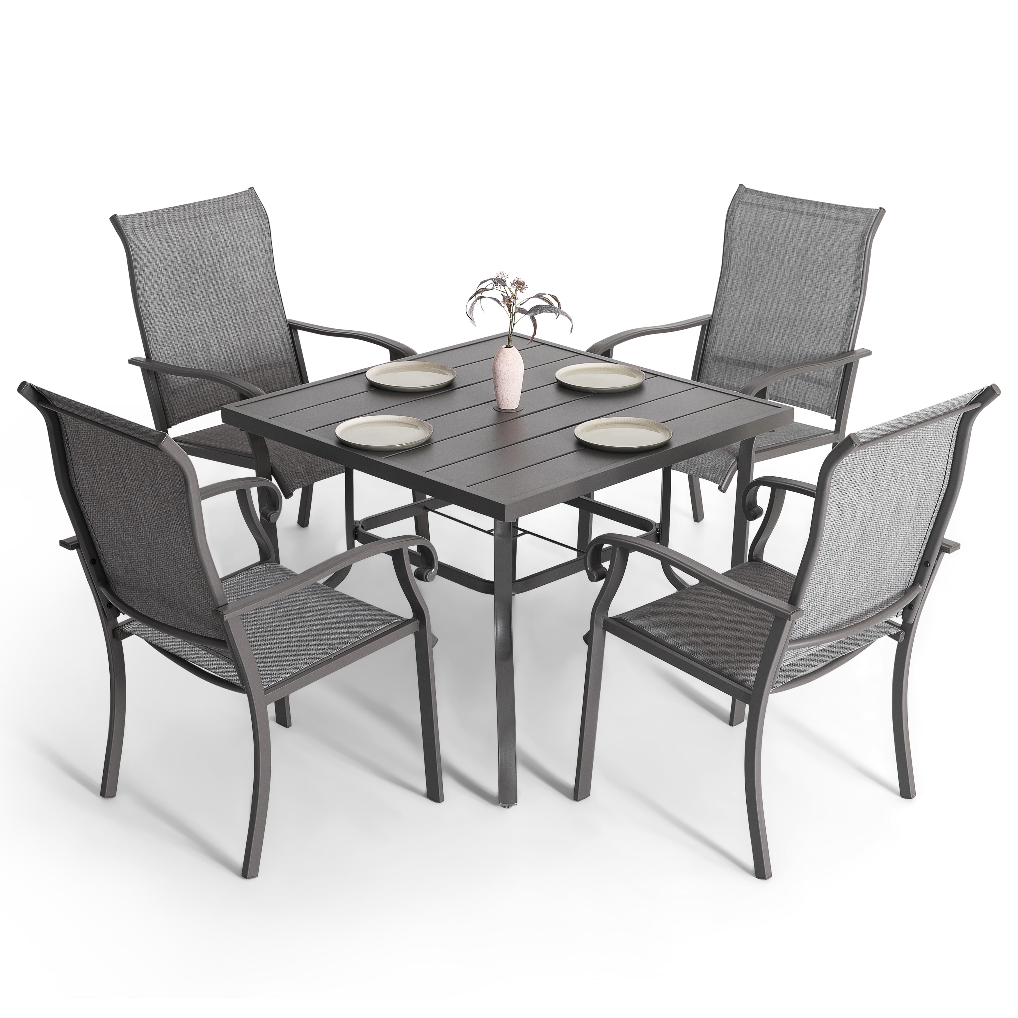 Nuu Garden Outdoor 5-Piece Dining Set, Textilene Fabric Chairs and ...
