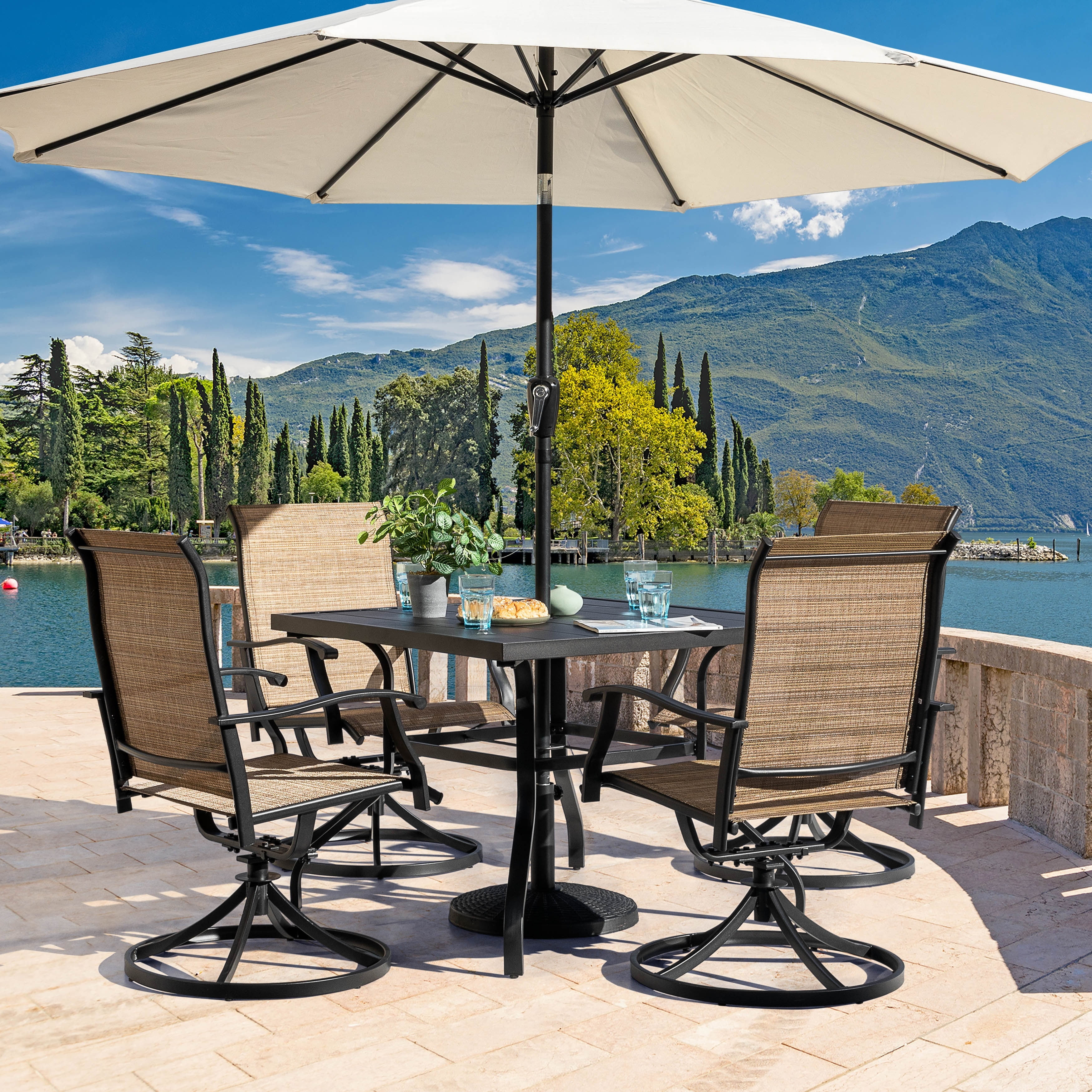 Nuu Garden Outdoor 5-Piece Dining Set, Textilene Fabric, Powder-coated ...