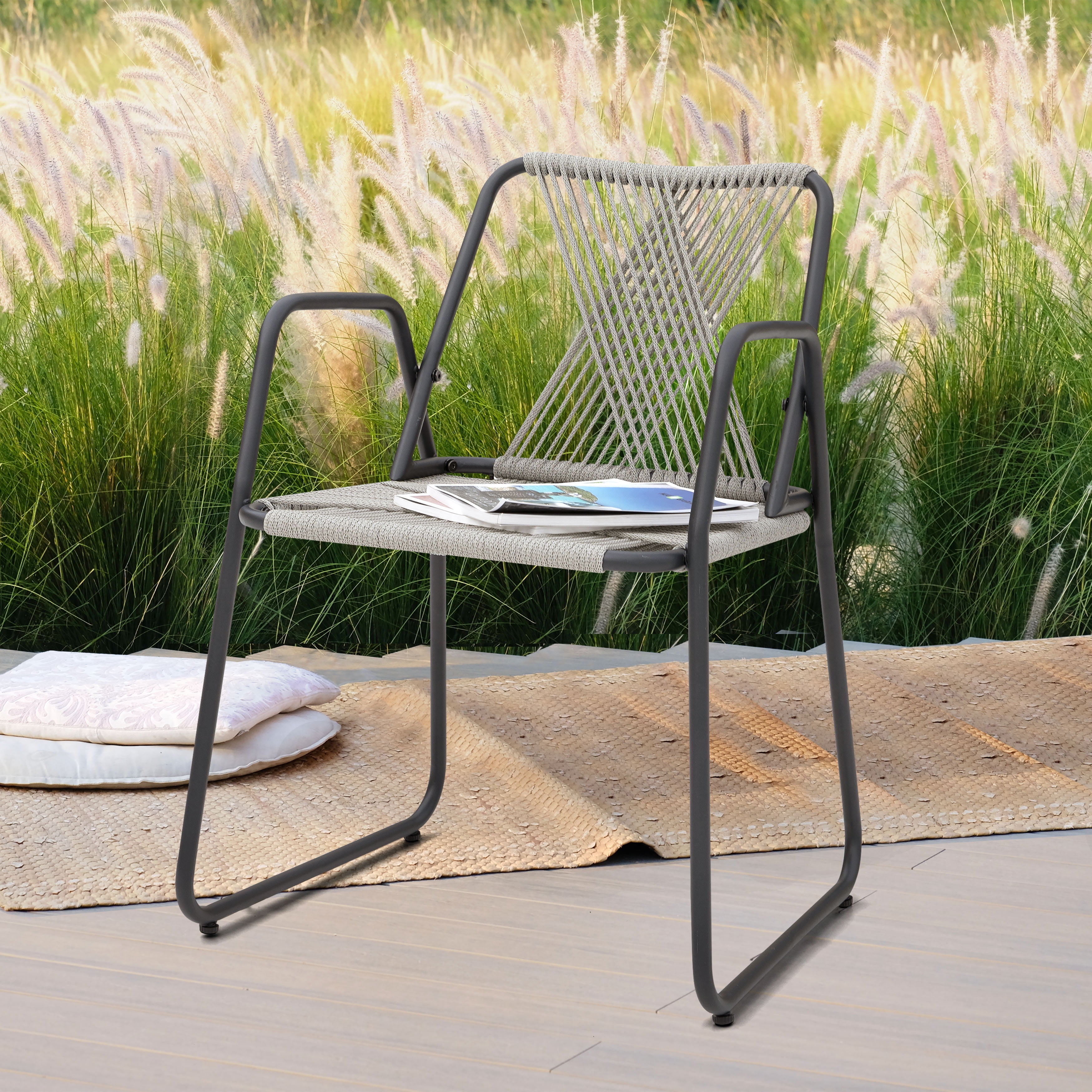 Nuu Garden Modern Home Exterior Outdoor Armchair, Woven Rope Patio ...