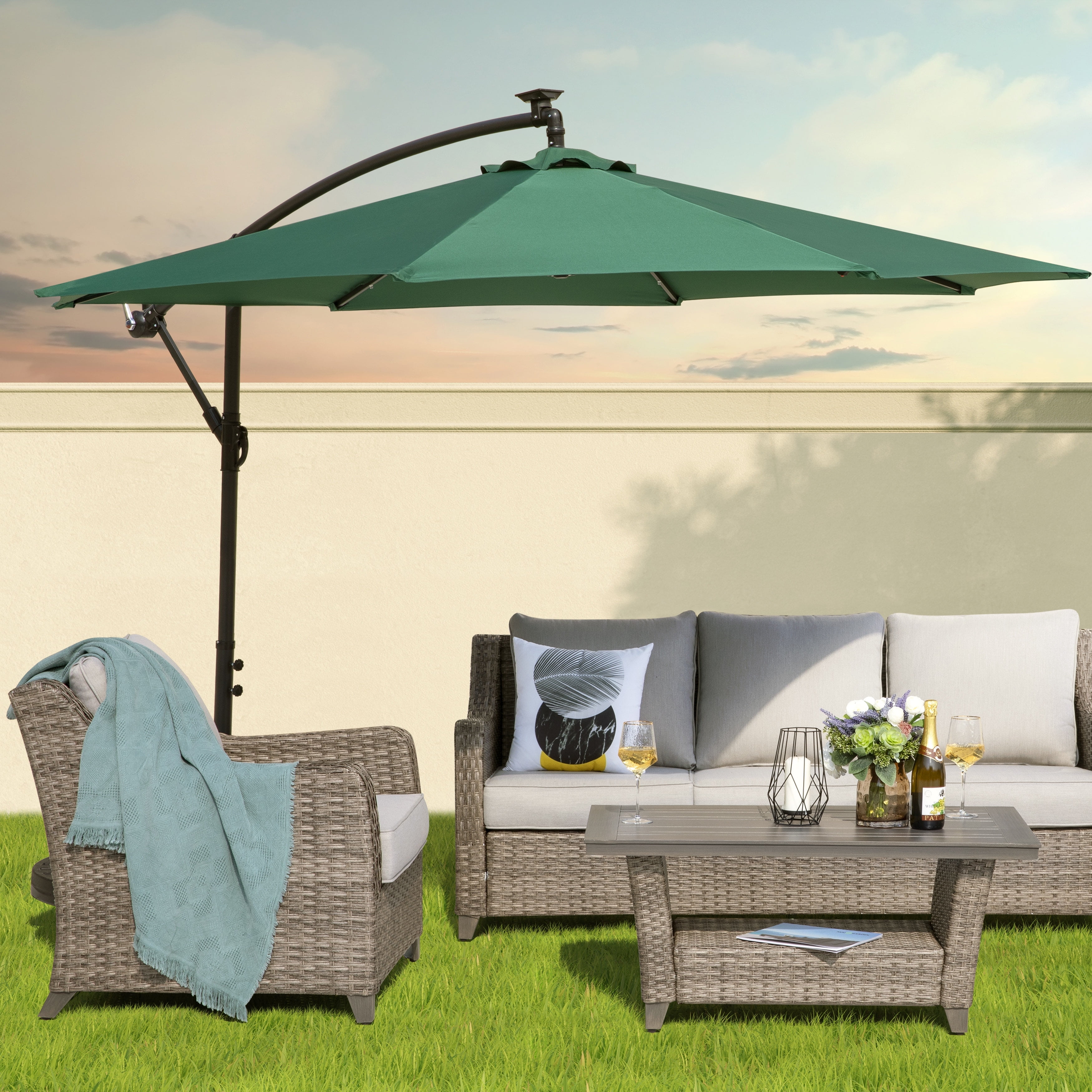 Nuu Garden Outdoor Round Patio Sunshade Umbrella, Outdoor Vented Table ...