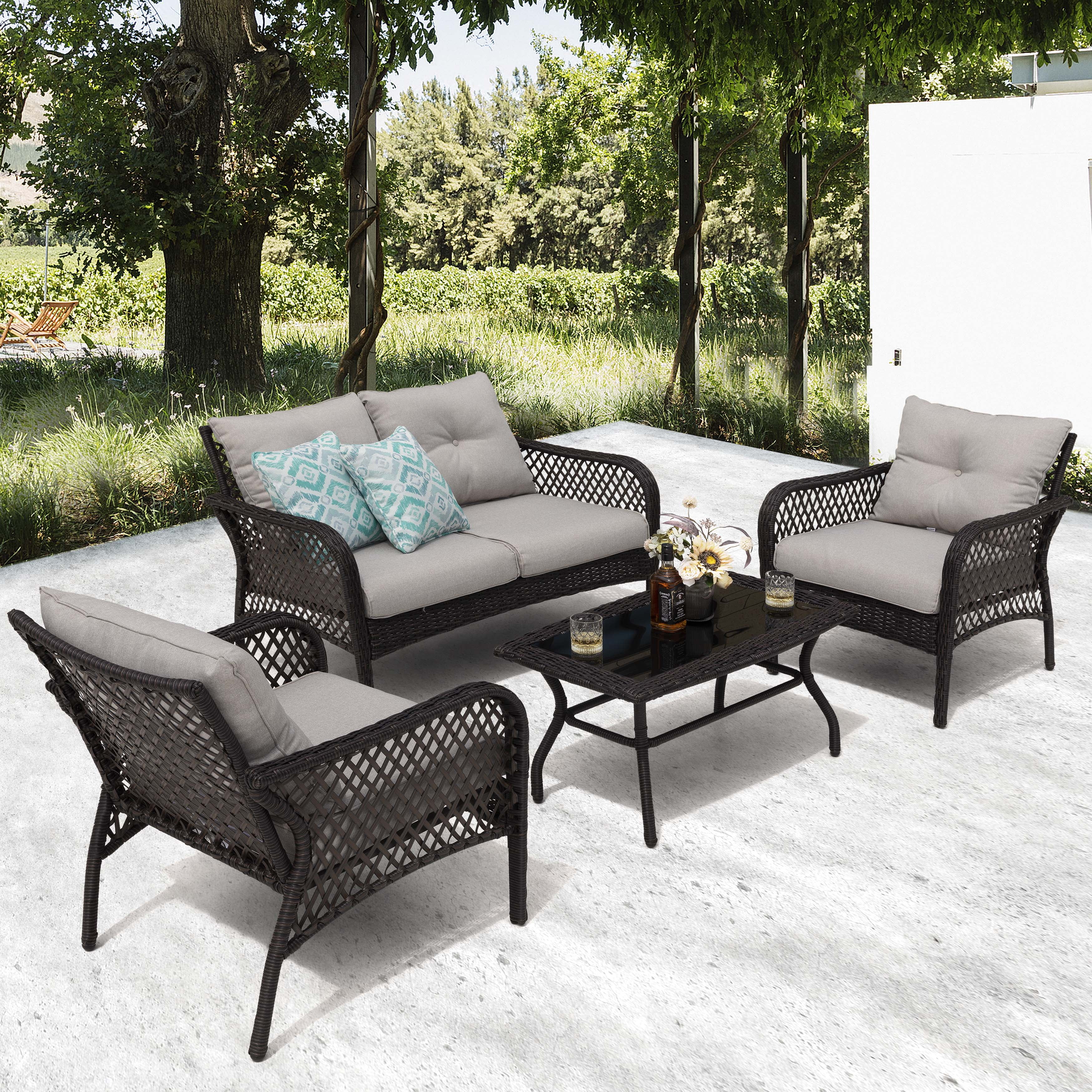 Nuu Garden Patio Wicker Sofa Set, 4 Pieces Outdoor Patio Sofa with ...