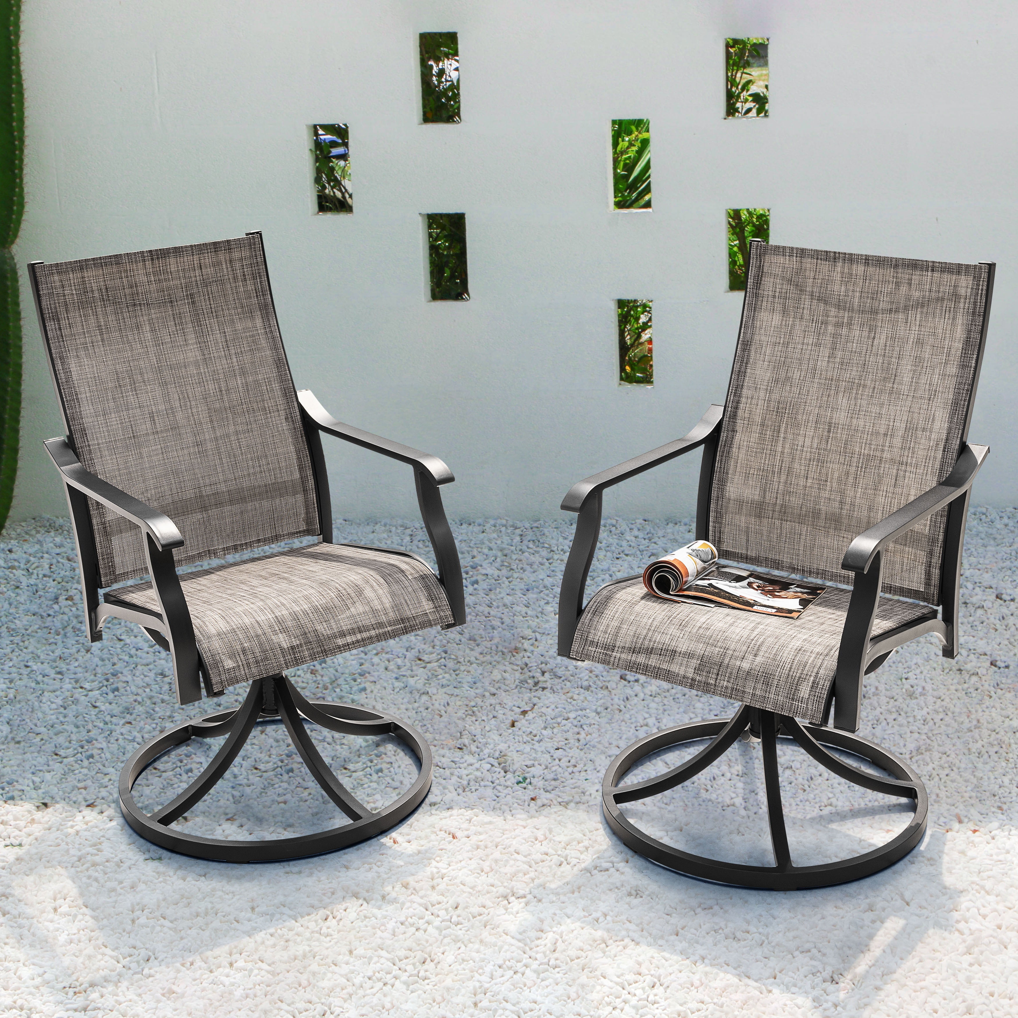 Nuu Garden Swivel Patio Chair Set of 2, All-Weather Textilene Outdoor ...