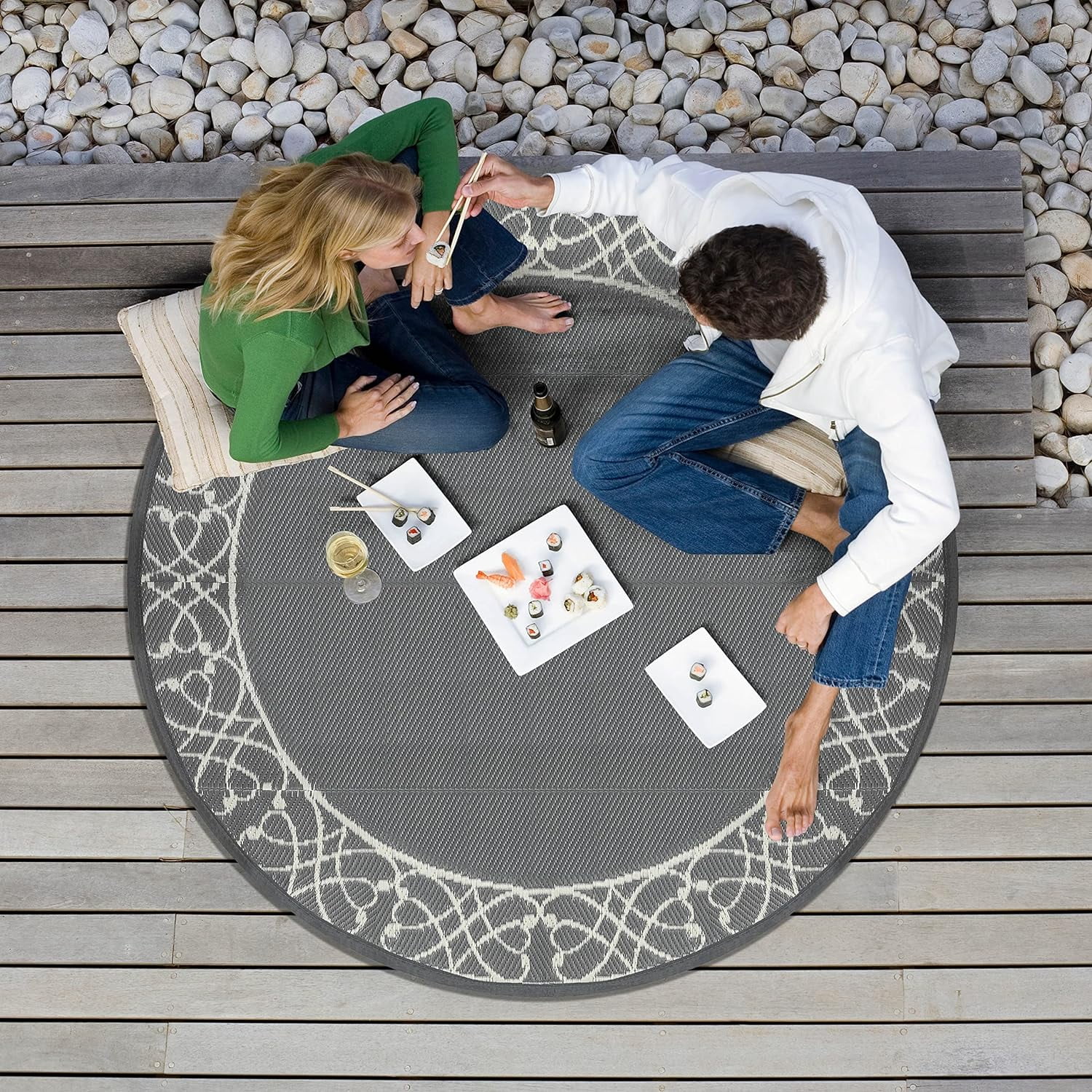 Nuuu Garden Round Outdoor Rug Reversible Patio Rug, 5'x5' Outdoor ...