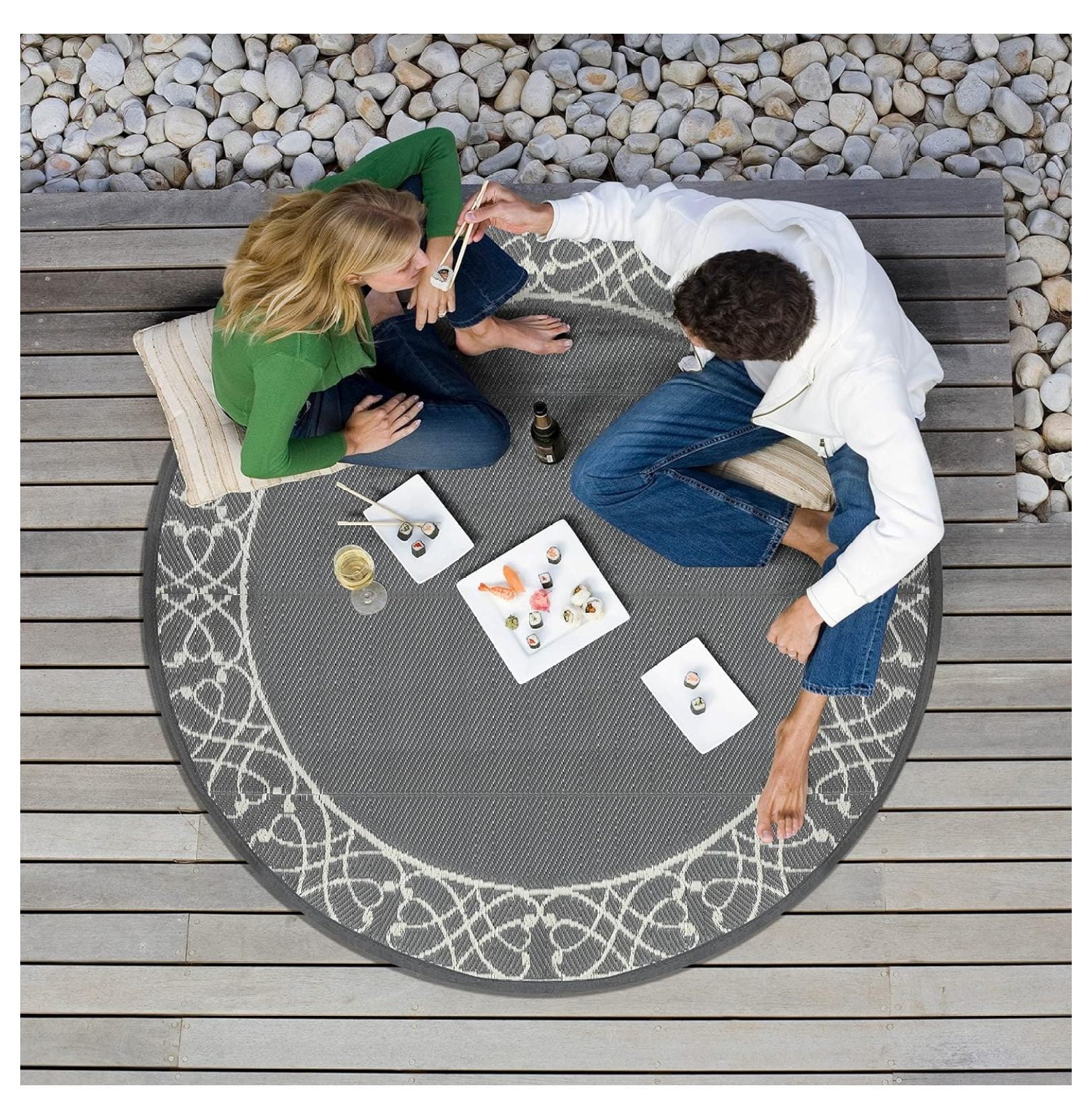Nuuu Garden Round Outdoor Rug Reversible Patio Rug, 5'x5' Outdoor ...