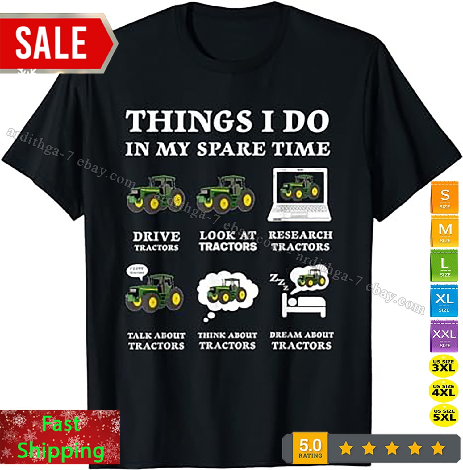Nuvello 6 Things I Do In My Spare Time Shirt - Tractor Driver T-Shirt ...