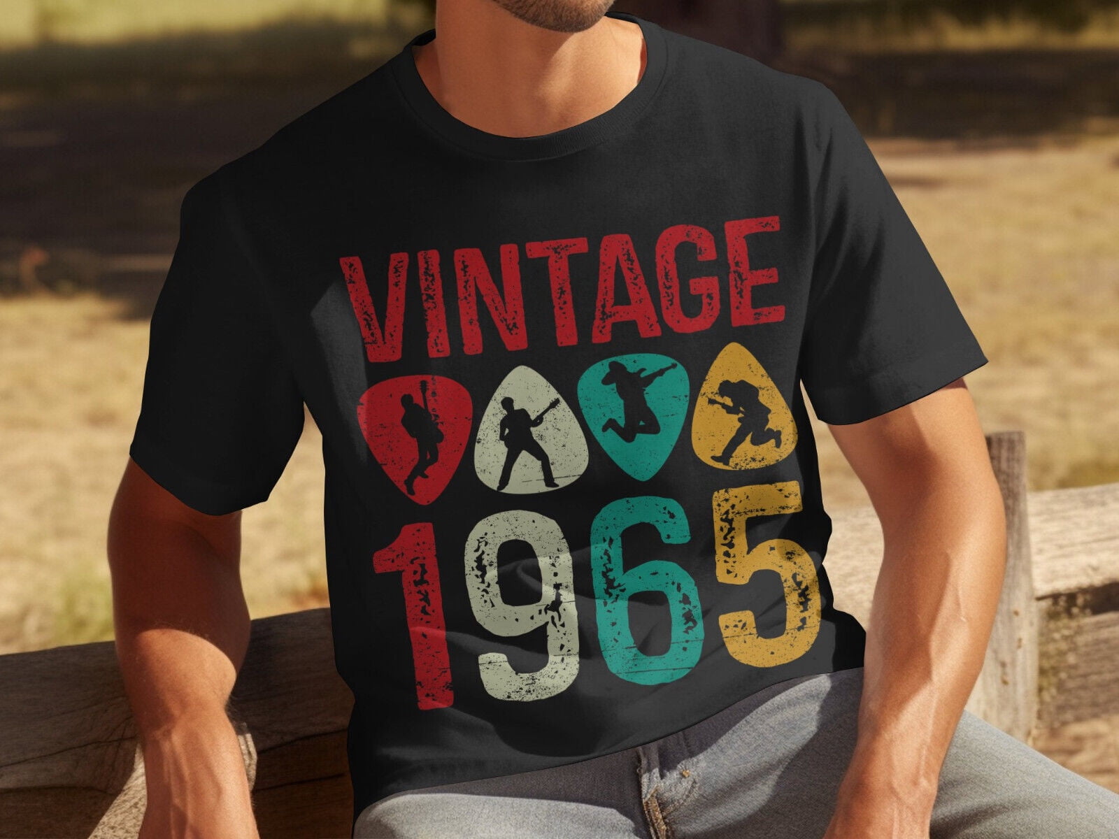 Nuvello 60th Birthday Men's Tee Vintage Born In 1965 Guitar Pick Style ...