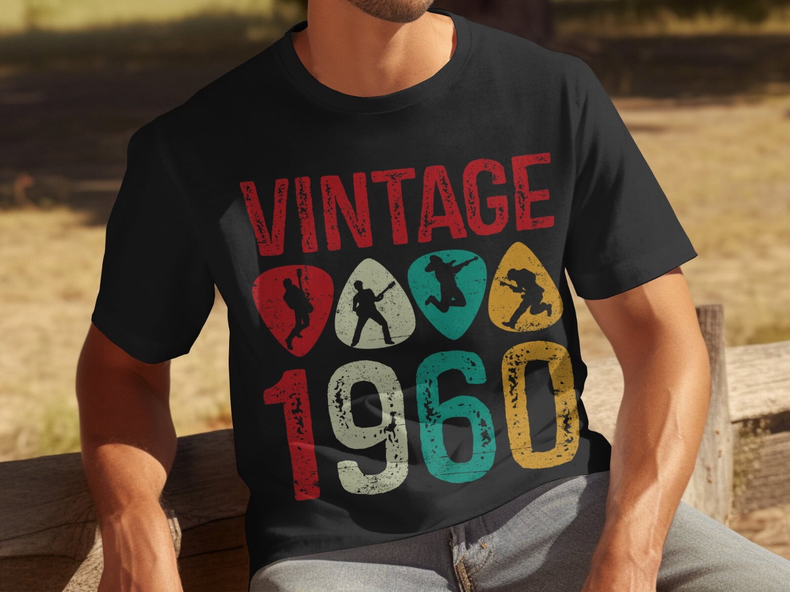 Nuvello 65th Birthday Men's Tee Vintage Born In 1960 Guitar Pick Style ...
