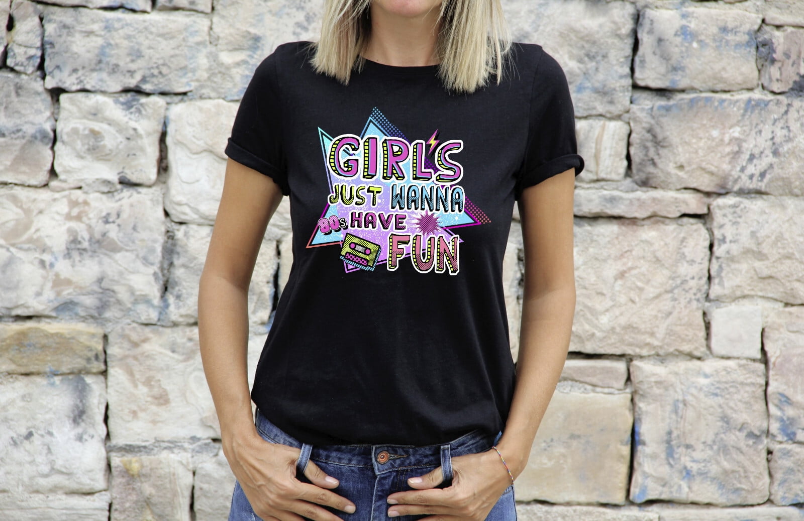 Nuvello 80s Fancy Dress Costume TShirt For Women Girls Just Wanna Have ...