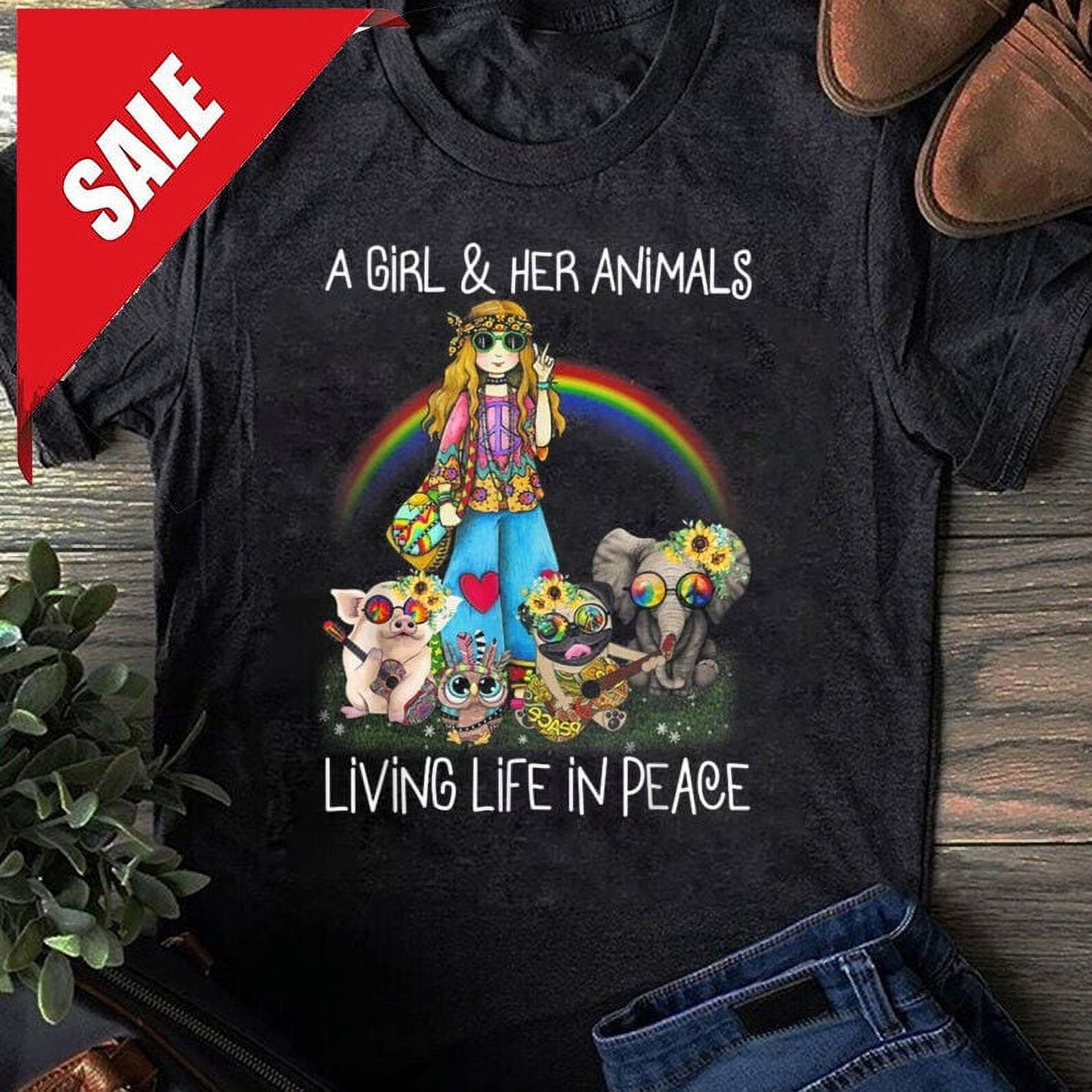 Nuvello A Girl And Her Animals Living Life In Peace Hippie Tshirt - Hippie Shirt, Hippie ...