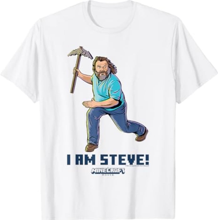 Nuvello A Minecraft Movie I Am Steve Wielding Stone Pickaxe T-Shirt ...