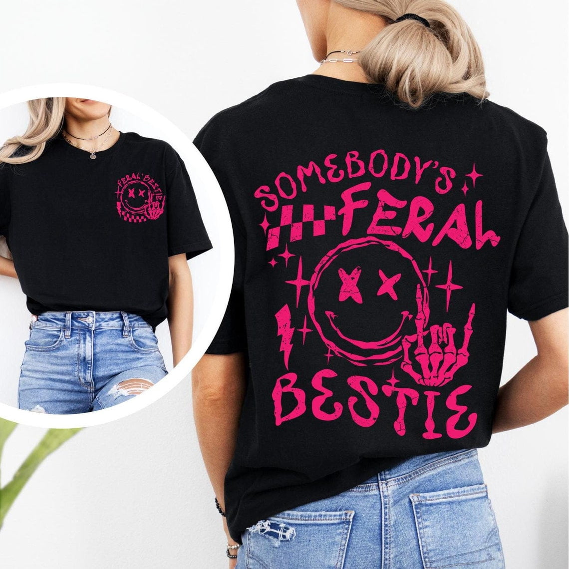 Nuvello Best Friend Birthday Gift, Somebodys Feral Bestie T-Shirt ...