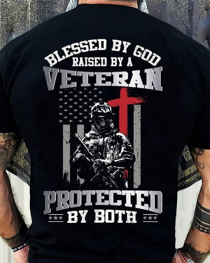 Nuvello Blessed By God Raised By A Veteran Protected By Both Tshirt Men ...
