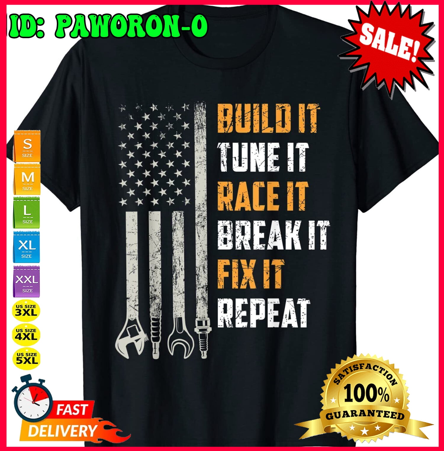 Nuvello Build It Tune It Race It Break It Fix It Repeat Car Mechanic T-Shirt Tee Gift1 - Walmart.com
