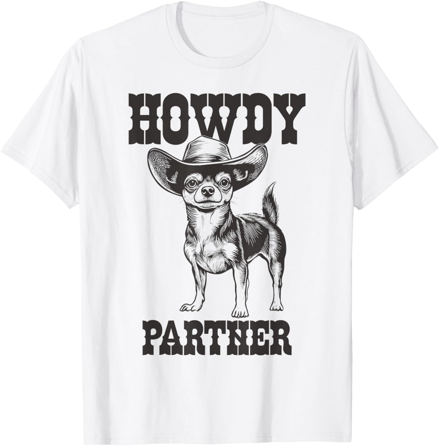 Nuvello Chihuahua Cowboy Hat Howdy Partner Western Dog T-Shirt ...