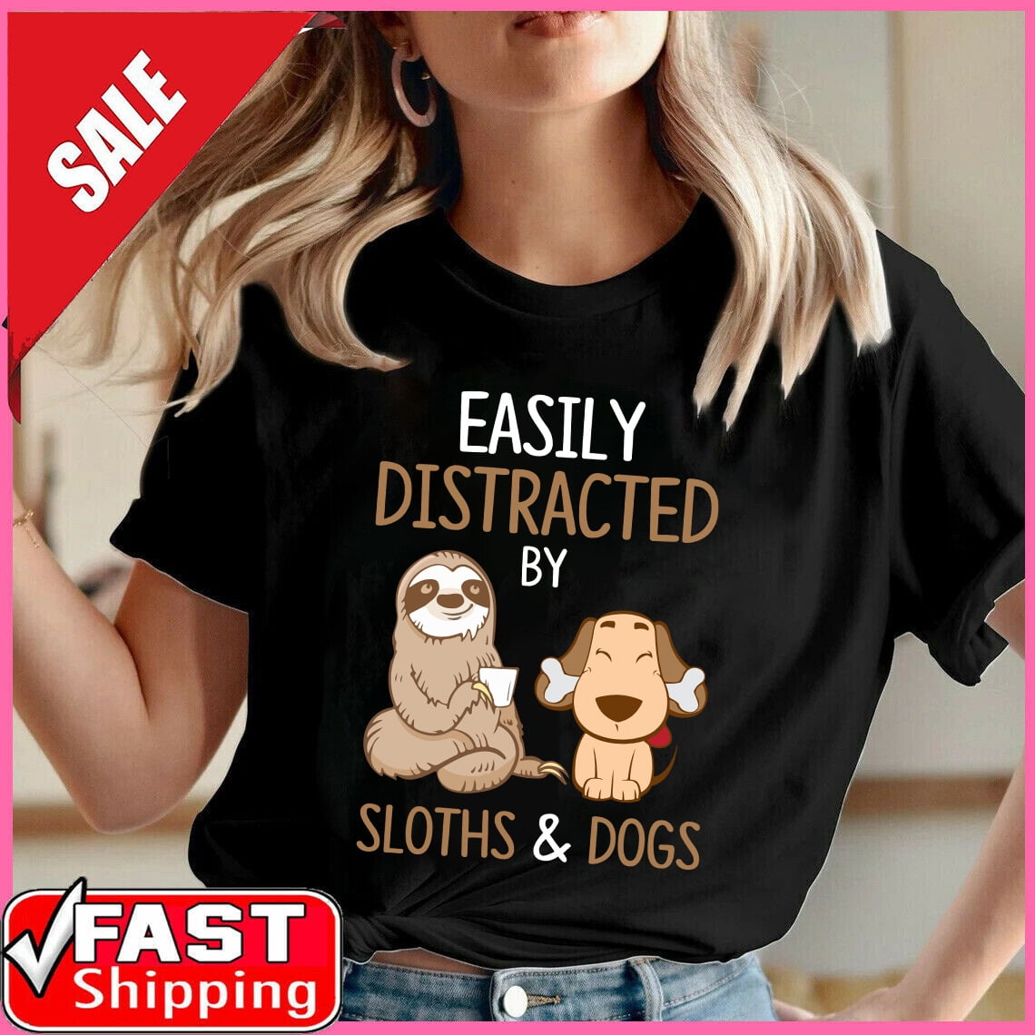 Nuvello Easily Distracted By Sloths And Dogs Shirt - Walmart.com