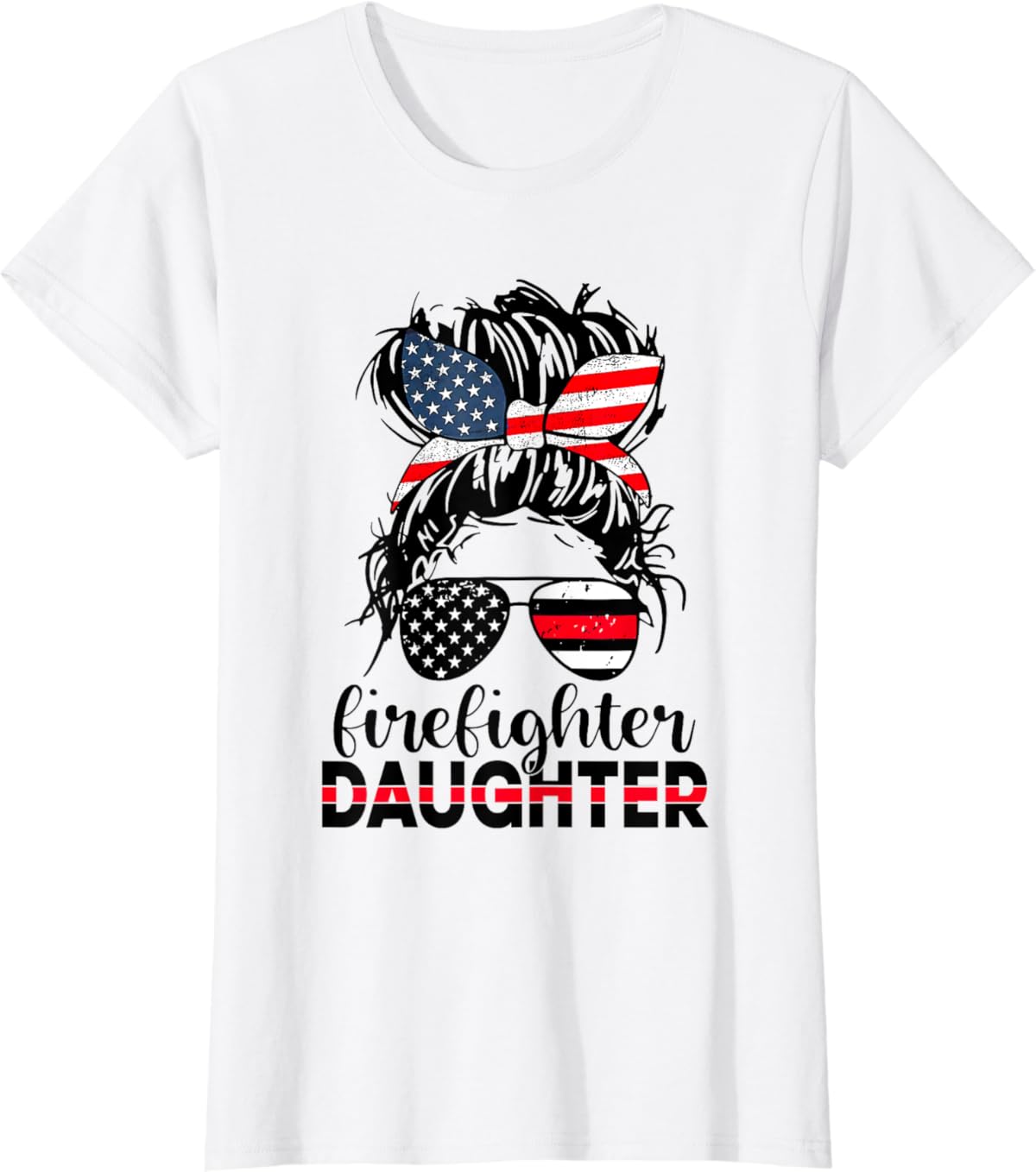 Nuvello Firefighter Daughter Thin Red Line Messy Bun Classic T-Shirt ...