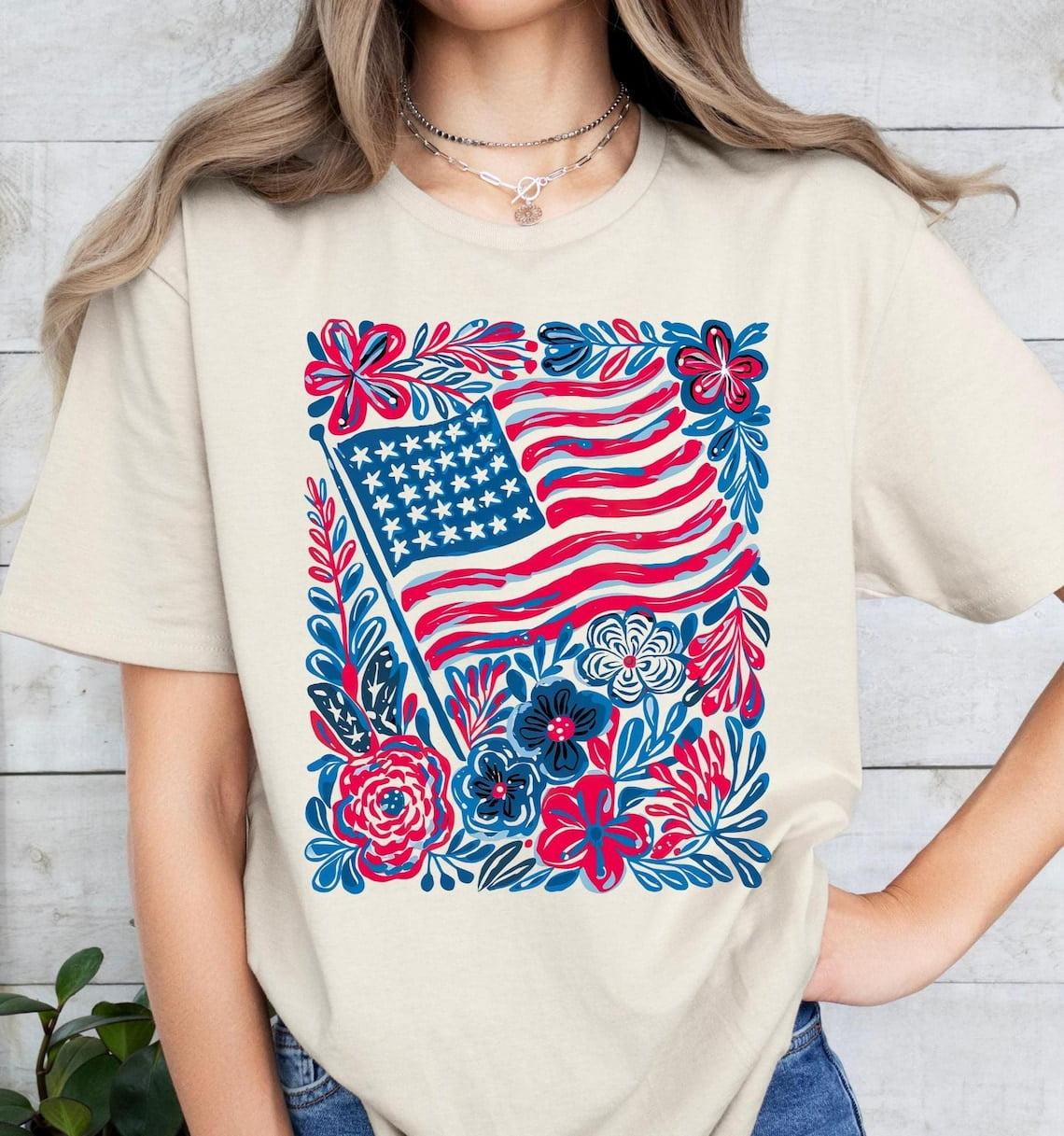 Nuvello Floral USA Flag Shirt, Patriotic 4th Of Jult Tshirt, Red White ...