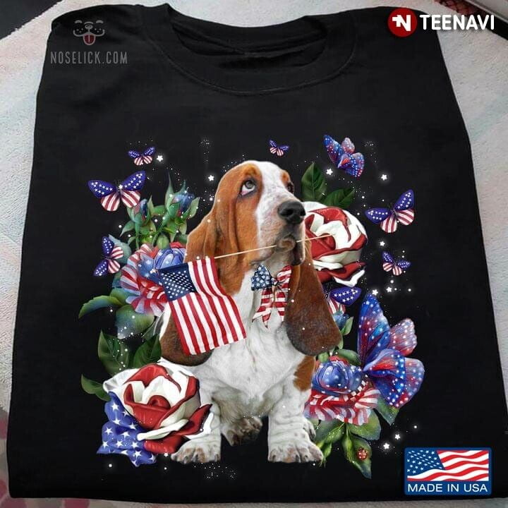 Nuvello Happy Basset Hound American Flag - Butterflies 4Th Of July For ...